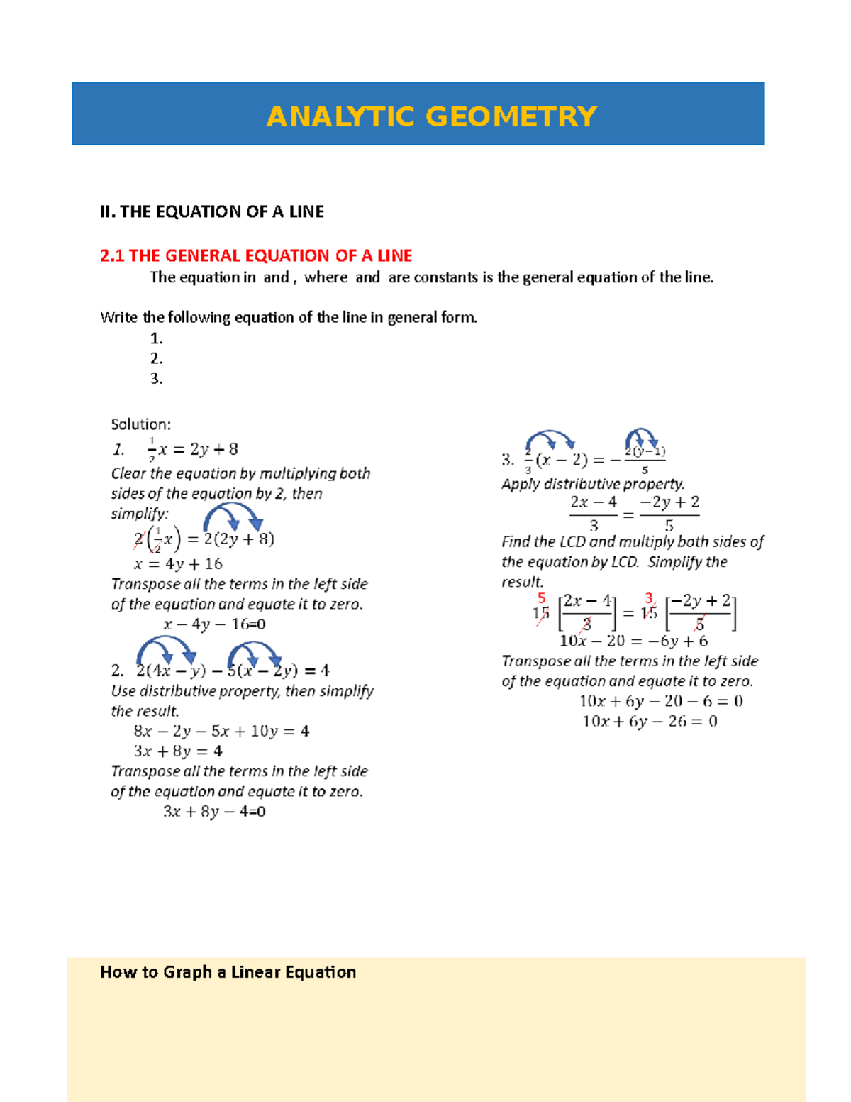 Lesson 2 - The Equation of a Line - ANALYTIC GEOMETRY II. THE EQUATION ...