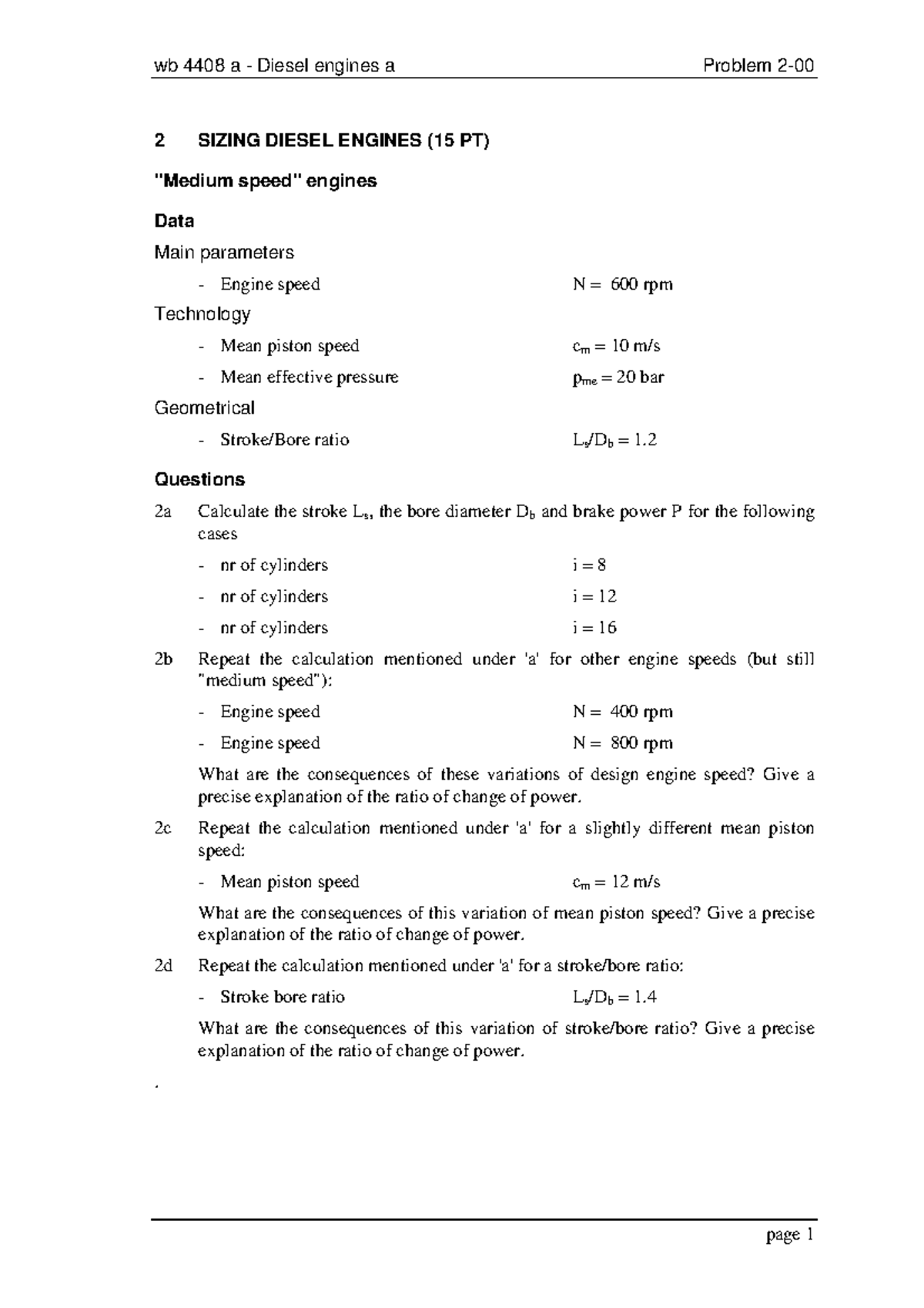 Problem 2-00-Sizing - notes - wb 4408 a - Diesel engines a Problem 2 ...