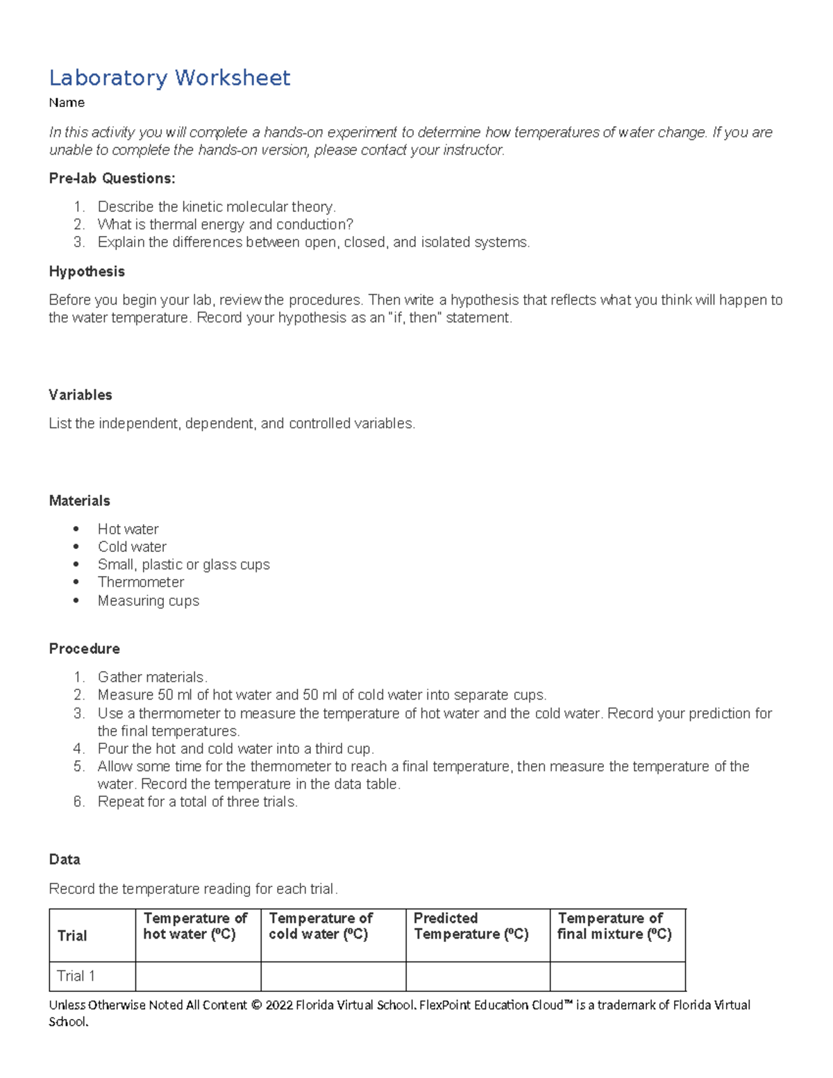 Laboratory worksheet - Laboratory Worksheet Name In this activity you ...