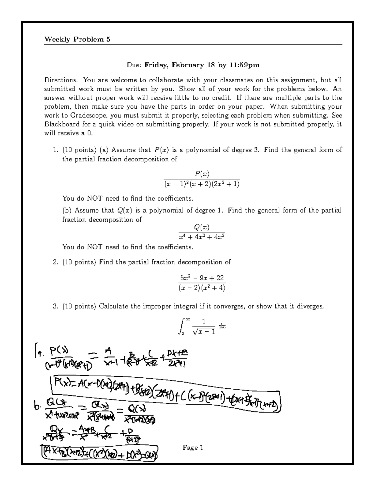 Wp5 - notes - Weekly Problem 5 Due: Friday, February 18 by 11:59pm ...