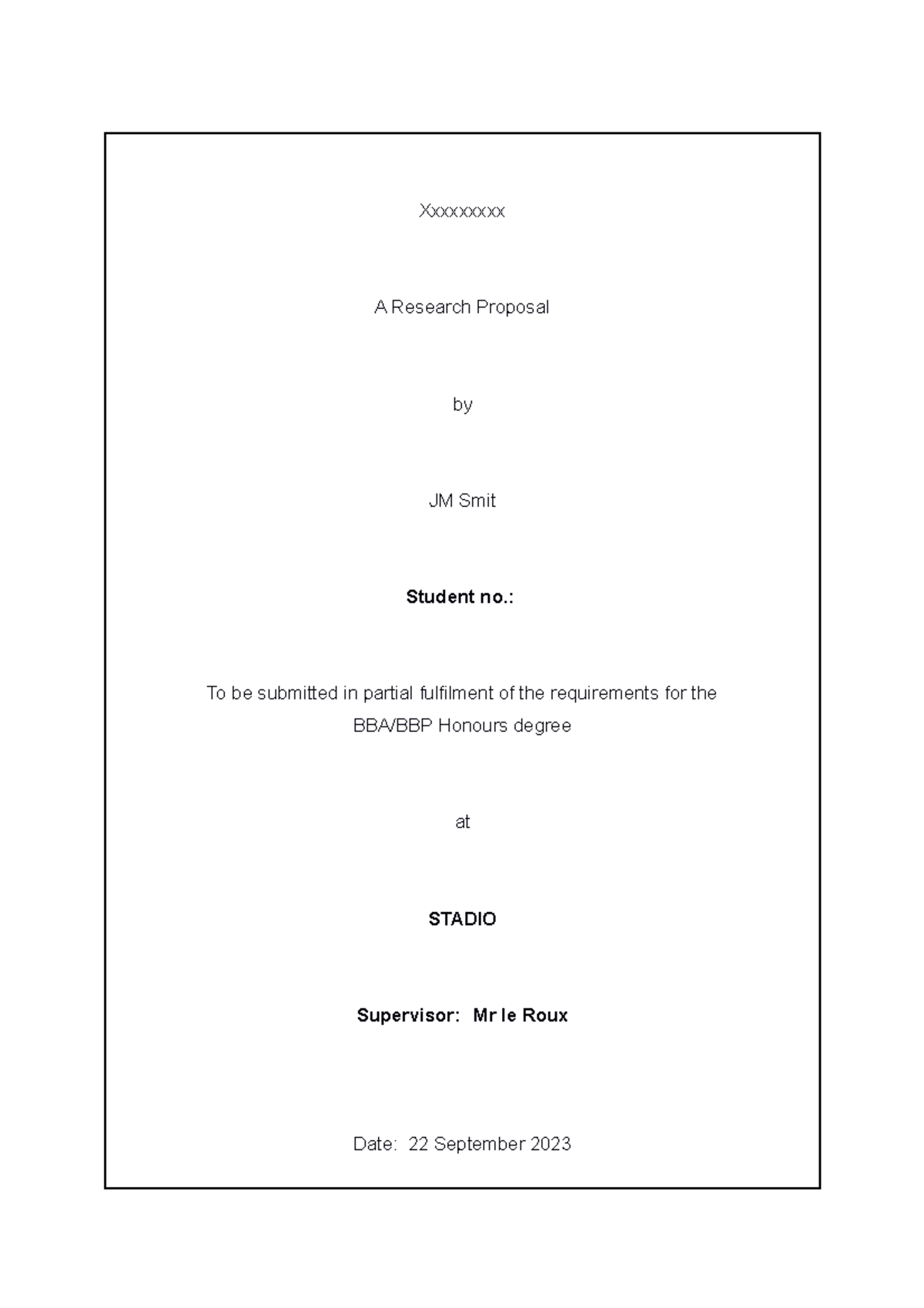Technical Layout ( Proposal)-2 - Xxxxxxxxx A Research Proposal by JM ...