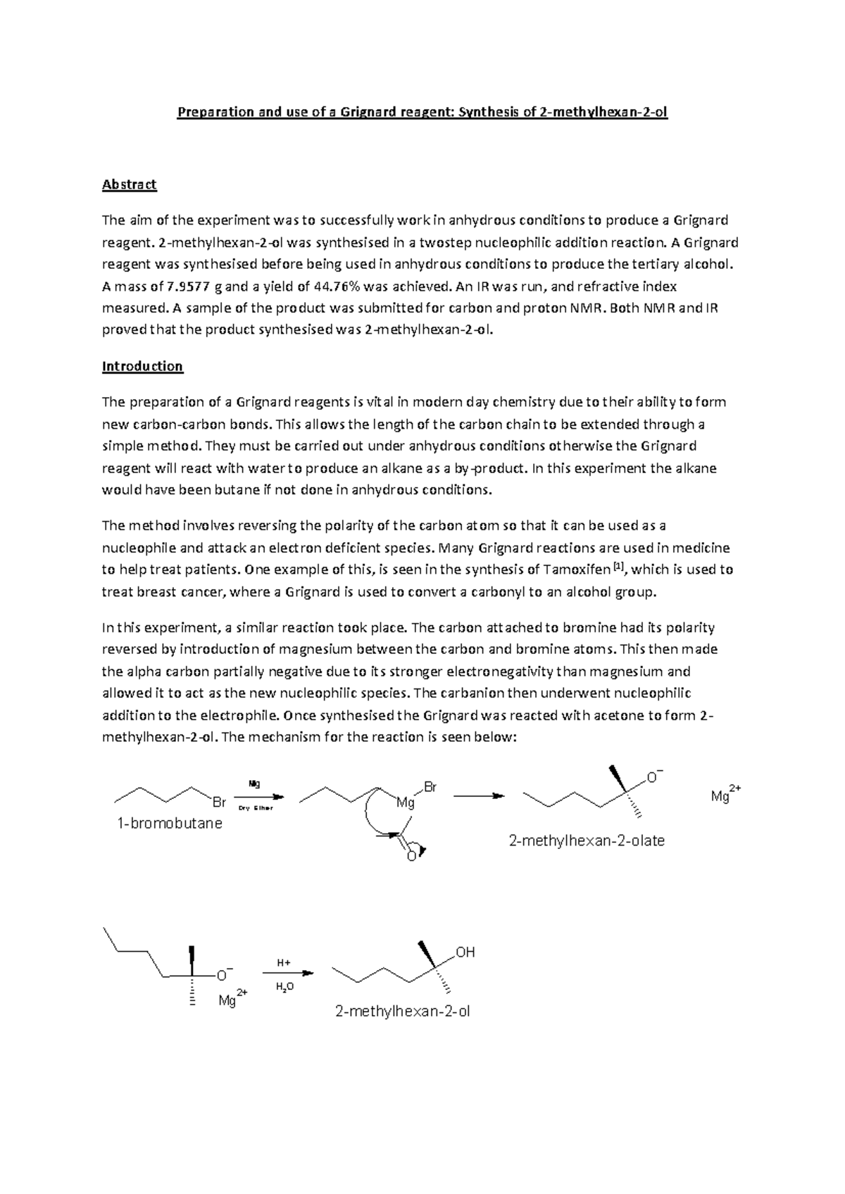 Student Example 2 - Preparation and use of a Grignard reagent ...