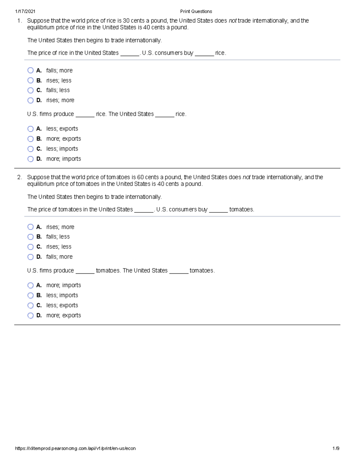 Chapter 7 exercise questions - 1. 2. Suppose that the world price of ...