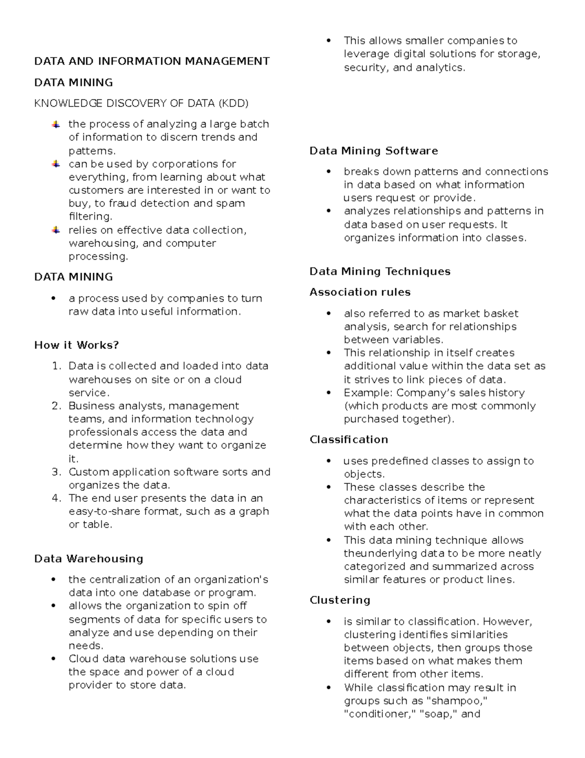 Mdterm - DATA AND INFORMATION MANAGEMENT DATA MINING KNOWLEDGE ...