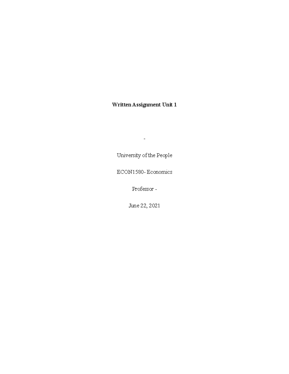 Written Assignment Unit 1- University of The People - Written ...