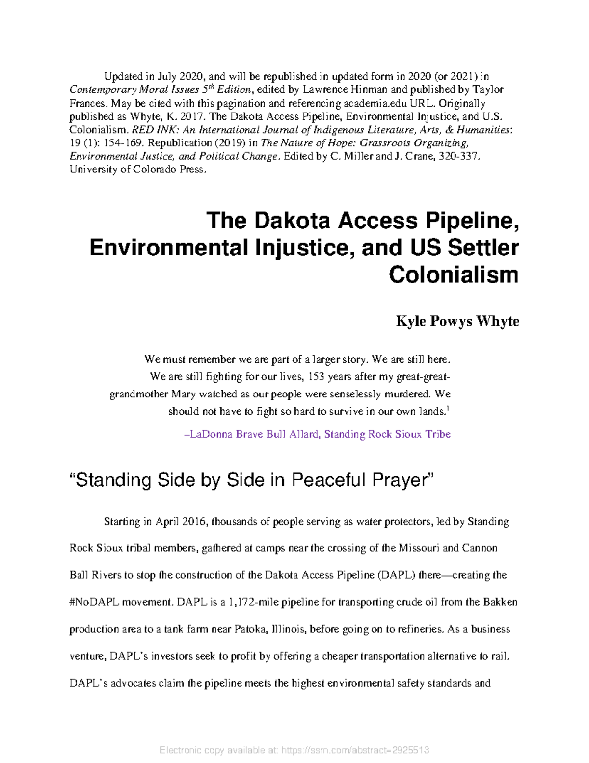 Whyte, Kyle - Dakota Access Pipeline, Environmental Injustice, and US ...
