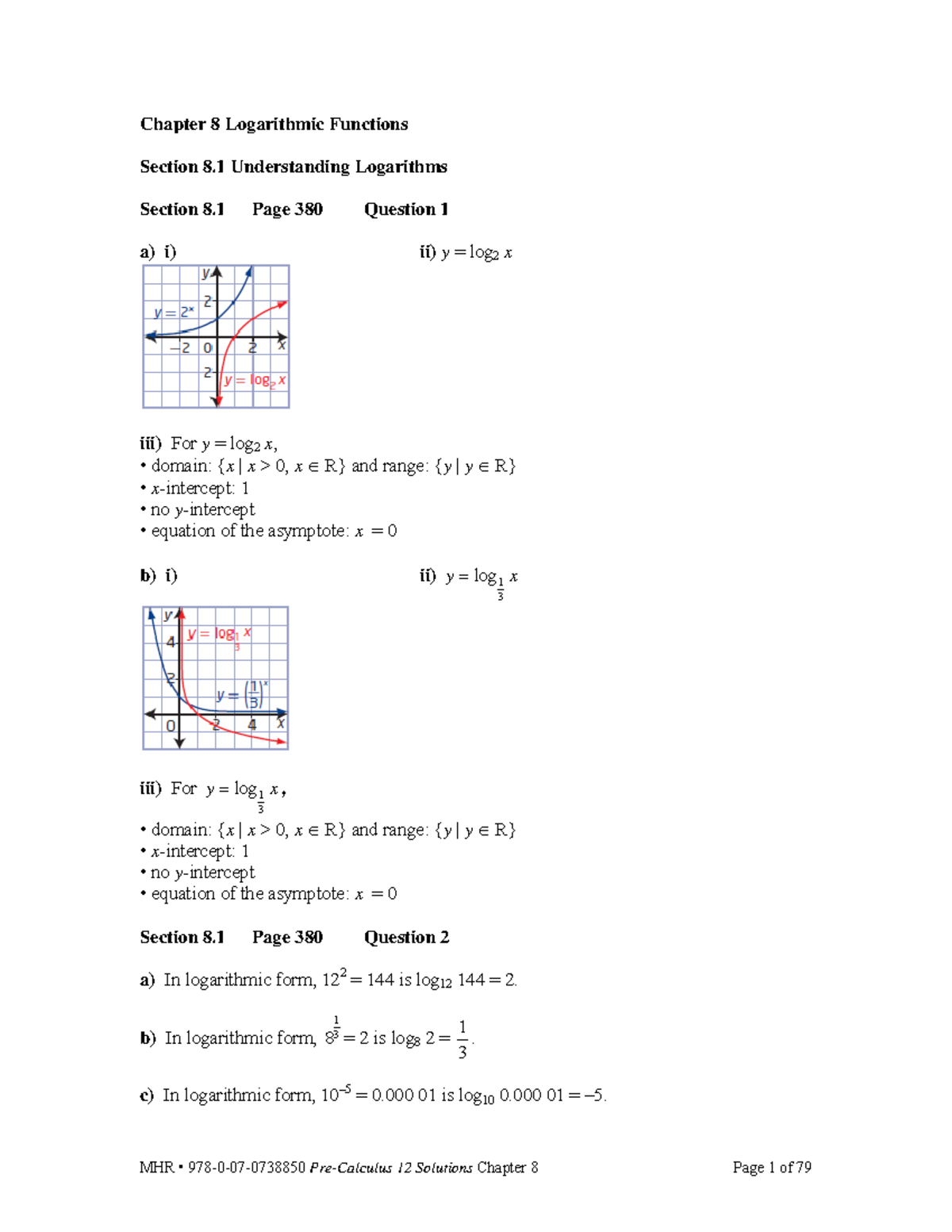 Chapter 8 Solutions - Chapter 8 Logarithmic Functions Section 8 ...