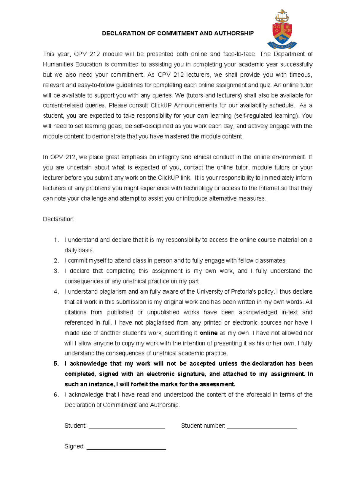 Declaration OF Commitment AND Authorship - DECLARATION OF COMMITMENT AND AUTHORSHIP This year ...