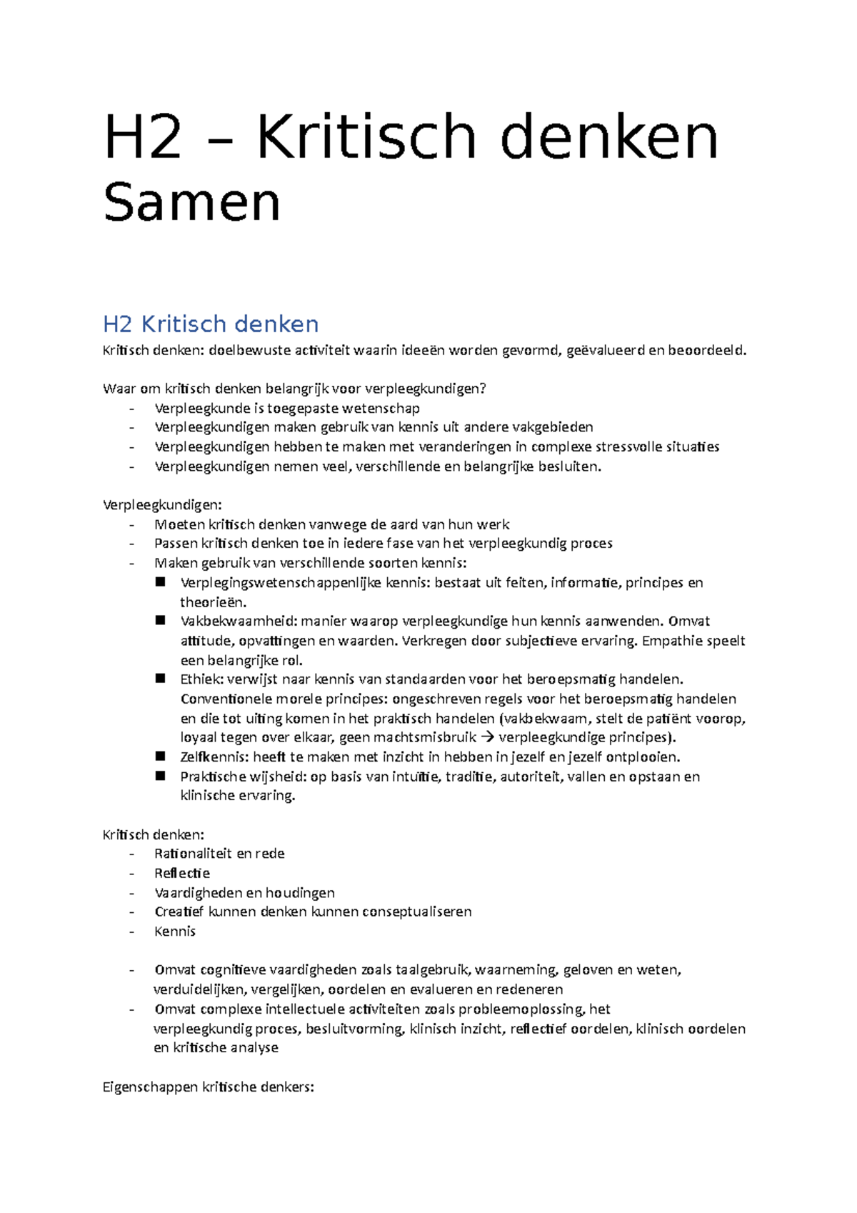 VPK samenatting H2 - Samenvatting Kritisch Denken Binnen het ...