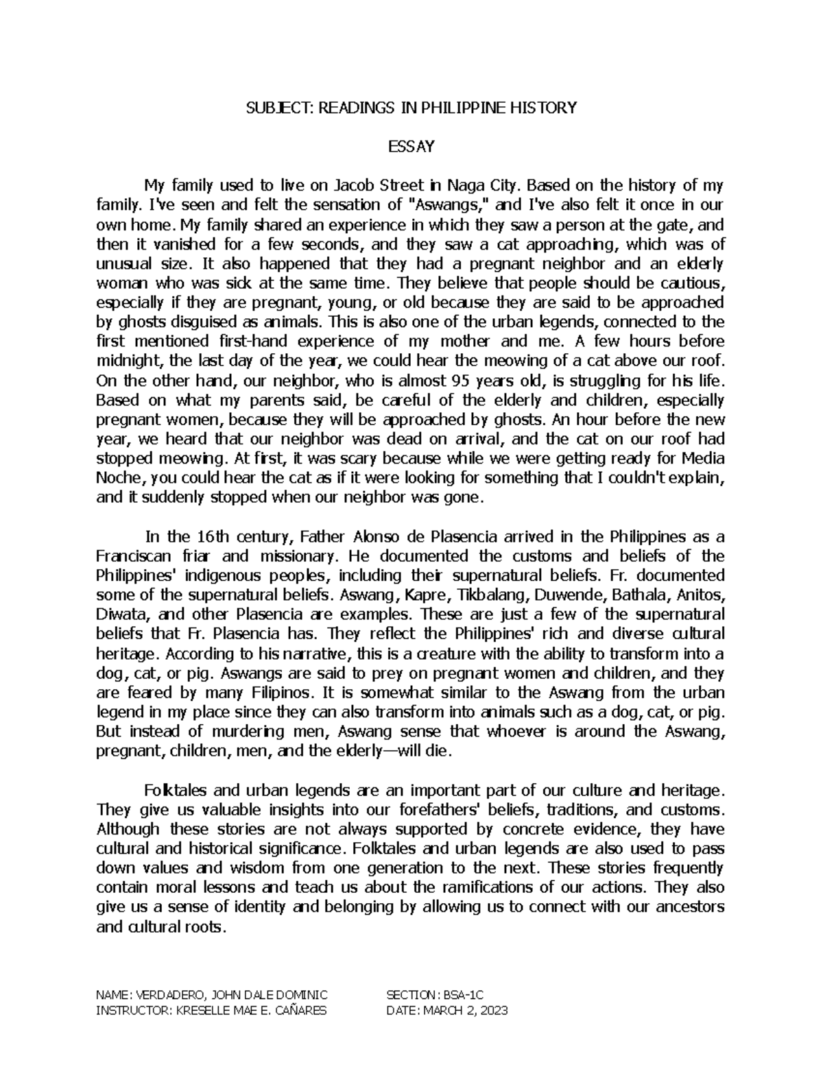 Verdadero JOHN DALE Dominic BSA-1C REPH Assignment - SUBJECT: READINGS ...
