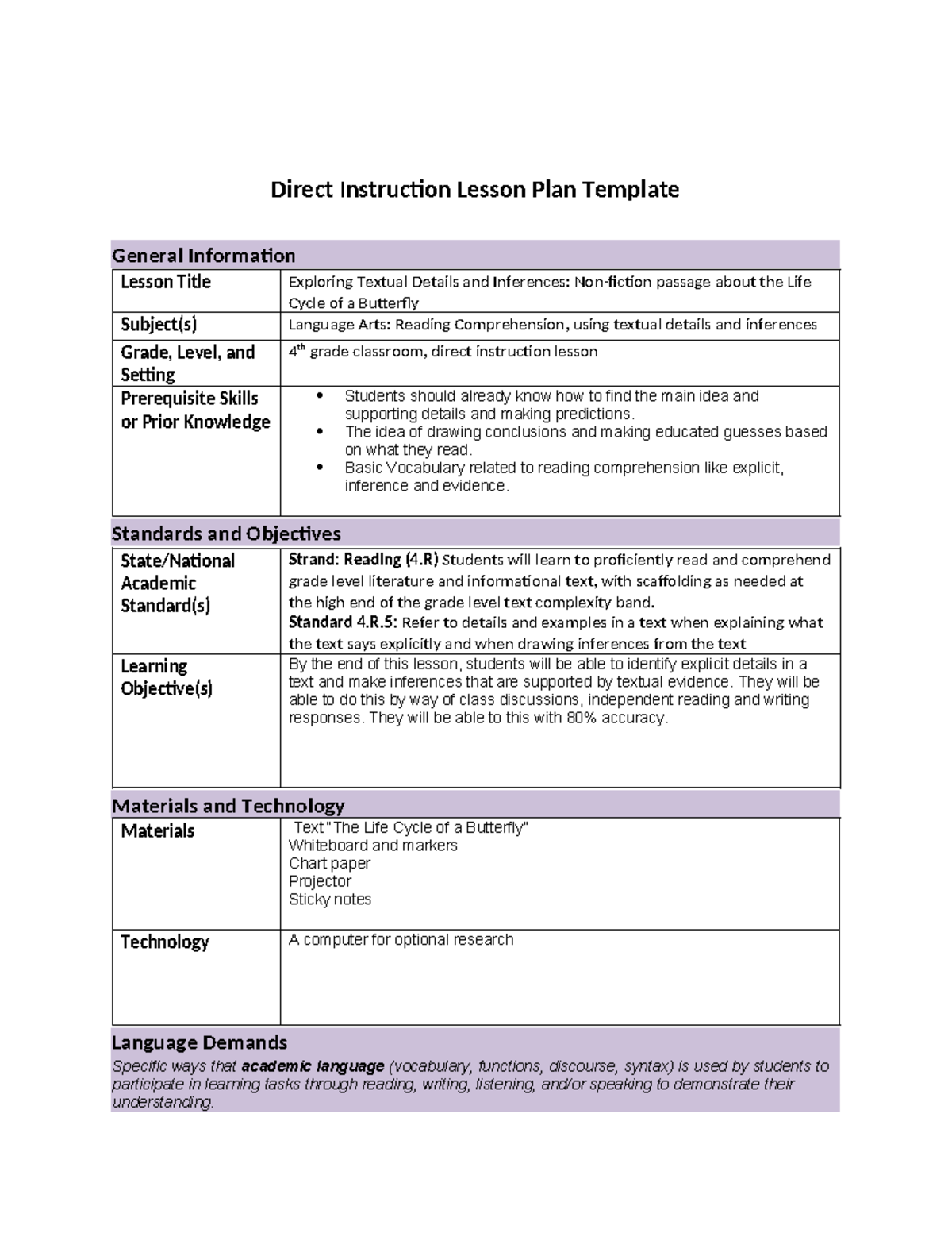C910 Lesson Plan Task 1 - Task 1 - Direct Instruction Lesson Plan Template General Information ...