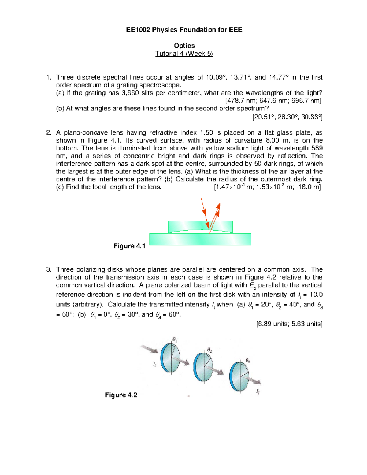 TUT 4 - Optics - Tut 11-Quantum Physics - EE1002 Physics Foundation for ...