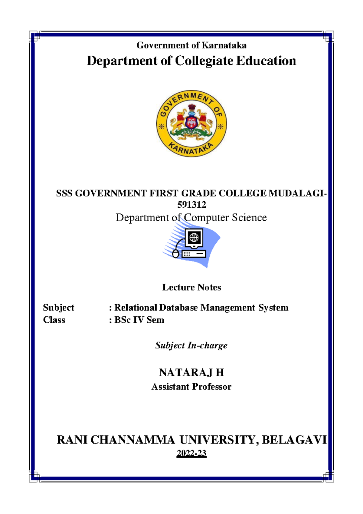 DBMS UNIT-1 Notes - Government of Karnataka Department of Collegiate ...