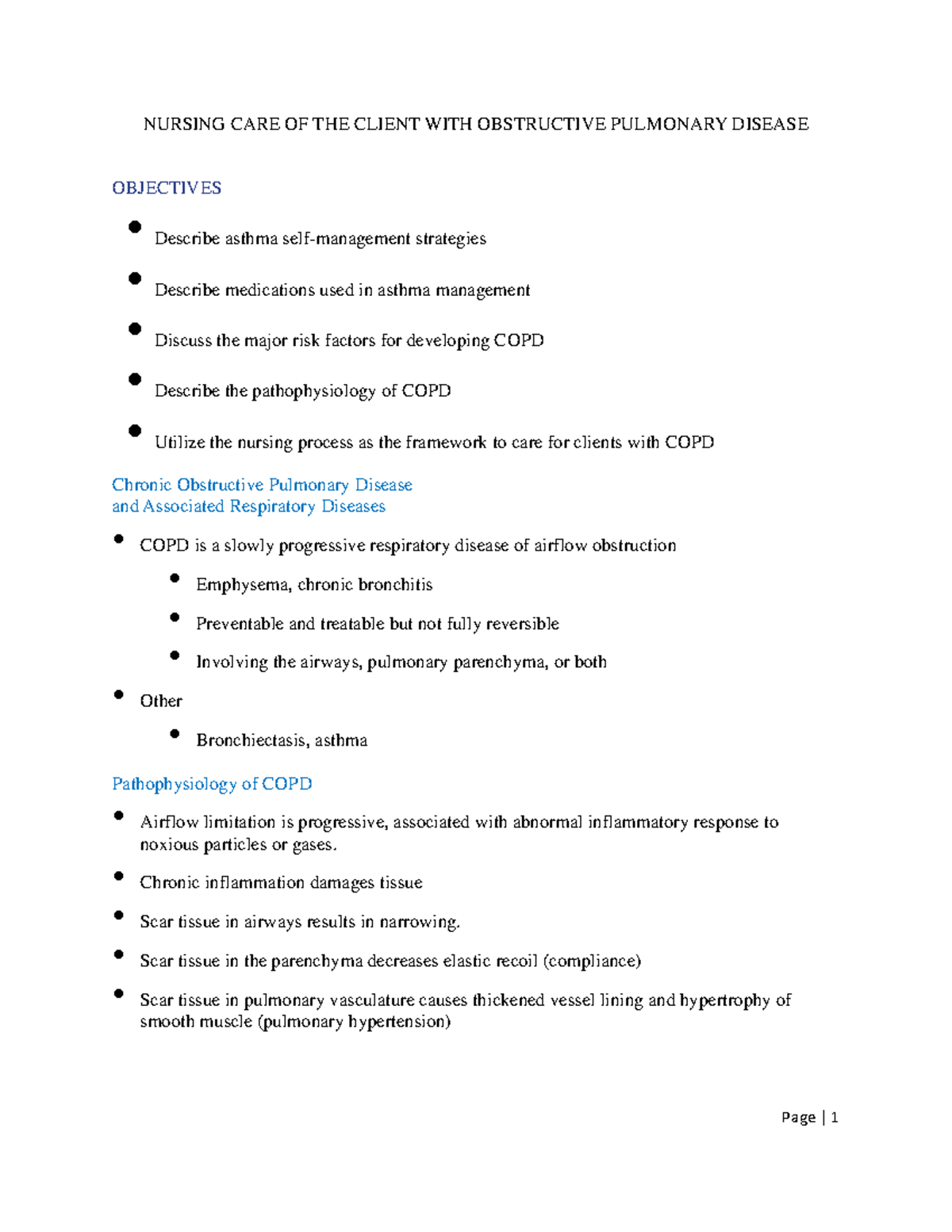 COPD and Asthma - Notes - NURSING CARE OF THE CLIENT WITH OBSTRUCTIVE ...