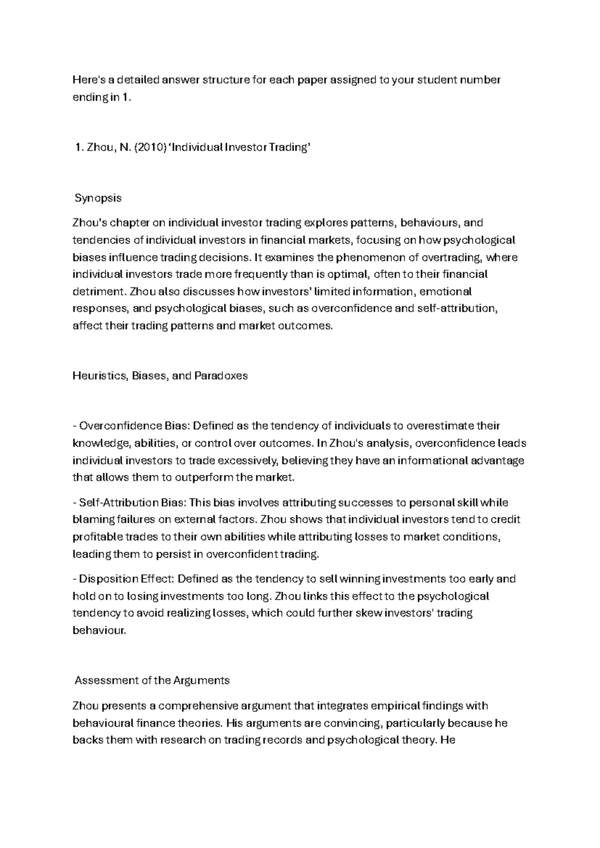 Workshop 3 - Here's a detailed answer structure for each paper assigned ...