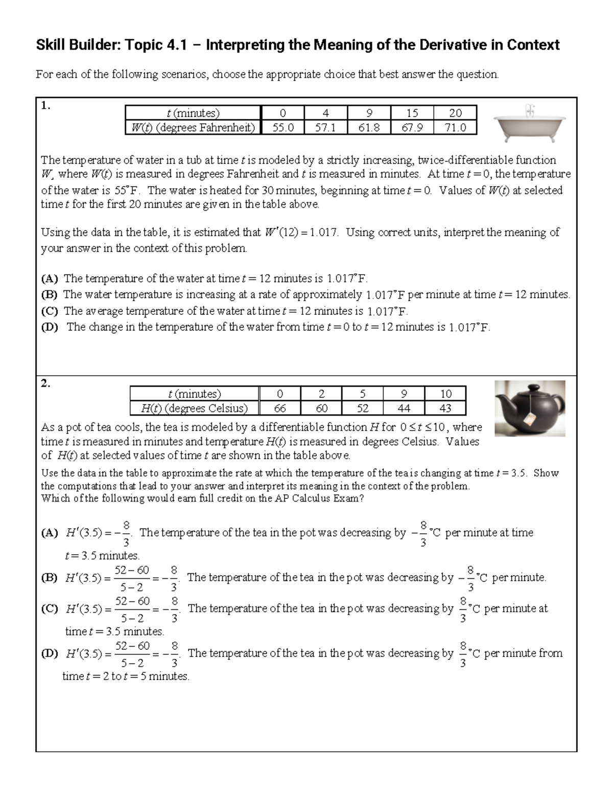 a09i8mjoim;sgdfjk;nl - Skill Builder: Topic 4. 1 – Interpreting the Meaning of the Derivative in ...