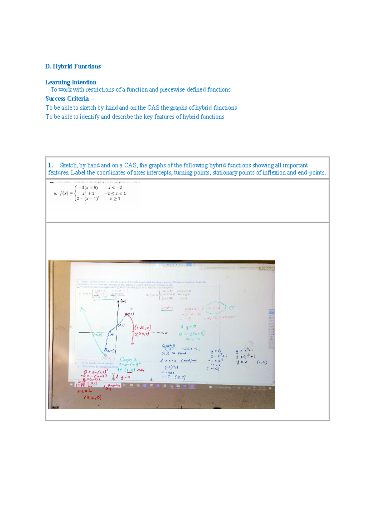 Year 11 MM Friday 5th May - D. Hybrid Functions Learning Intention –To ...