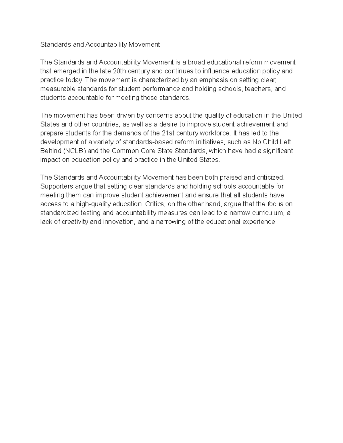 Standards and Accountability Movement - The movement is characterized ...