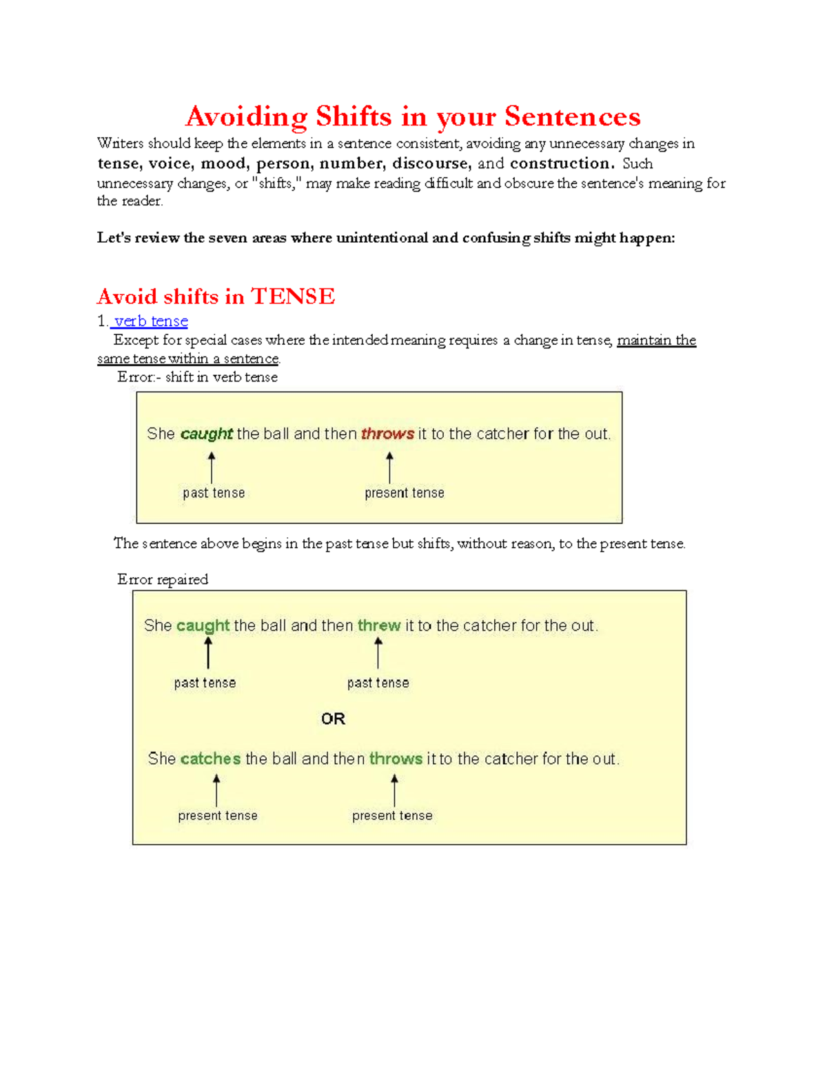 Avoiding Shifts in your Sentences 1 - Avoiding Shifts in your Sentences ...