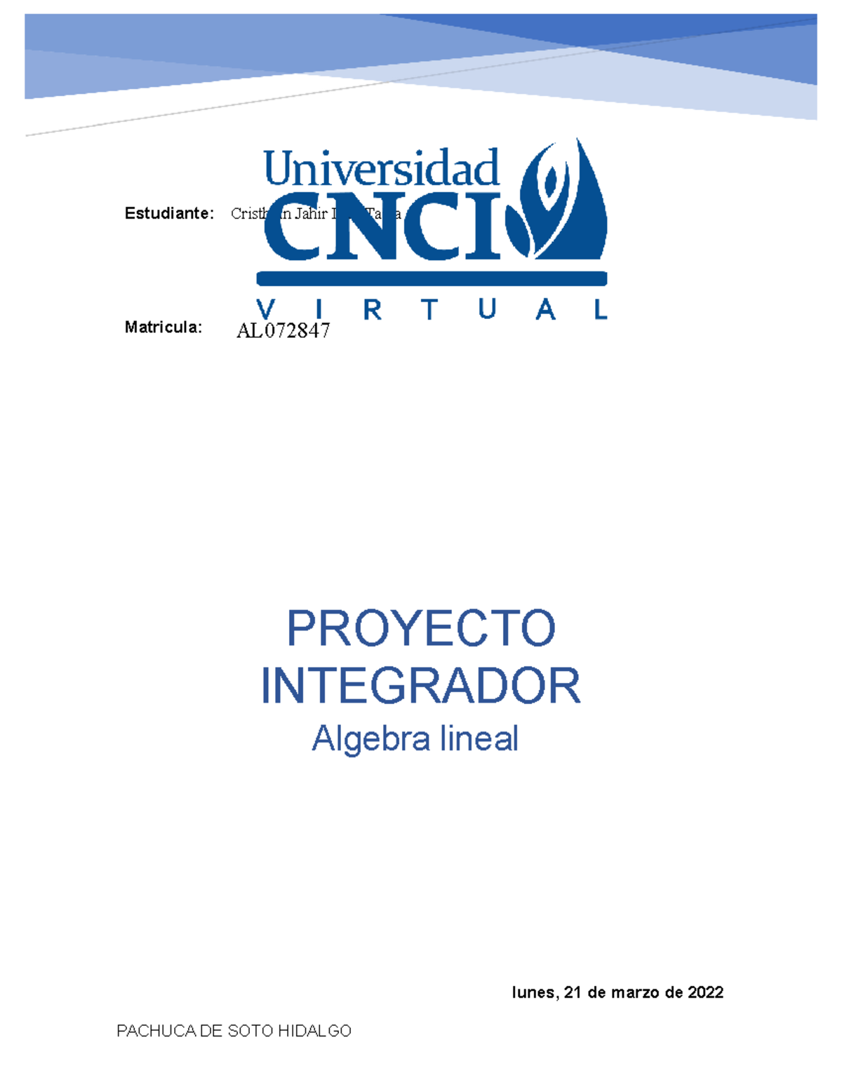 Algebra Lineal integrador Cristhian - Tutor: Nelda Saldívar Castillón ...