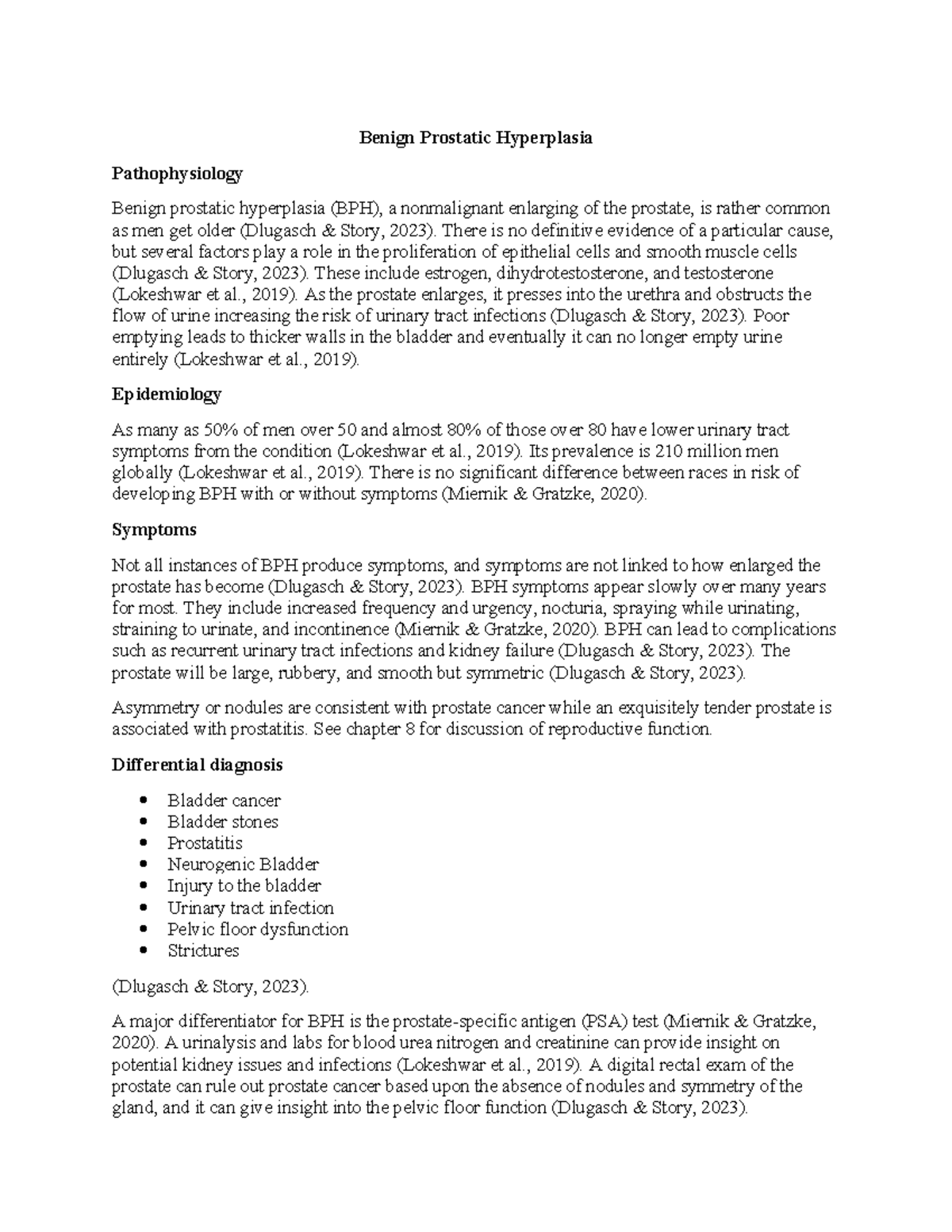BPH - notes - Benign Prostatic Hyperplasia Pathophysiology Benign ...