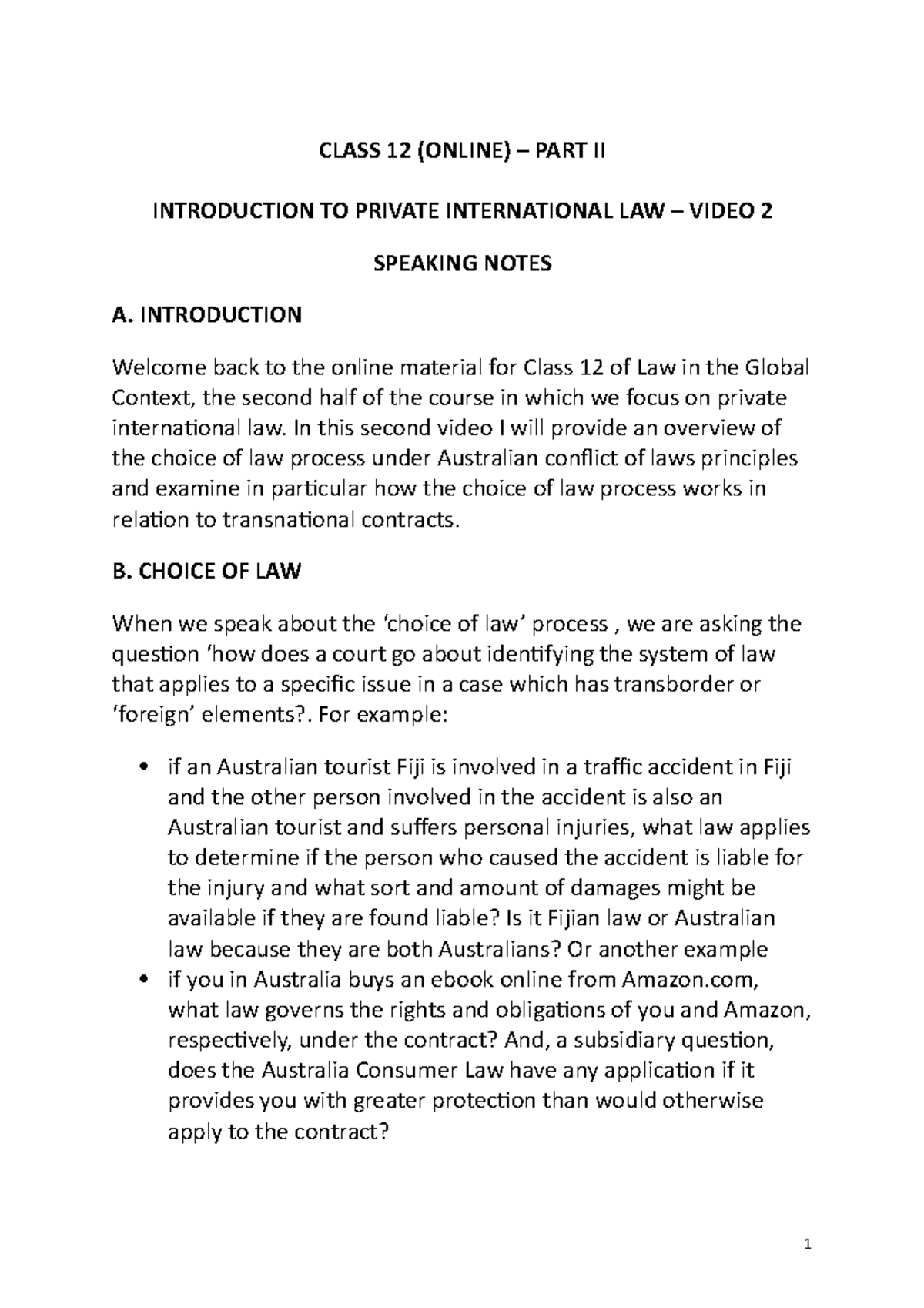 LGC online content Class 12 - Intro to private international law ...