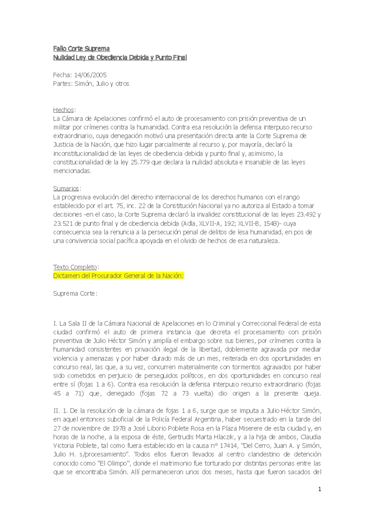 Fallo Simon - Dhdudu - Fallo Corte Suprema Nulidad Ley de Obediencia ...