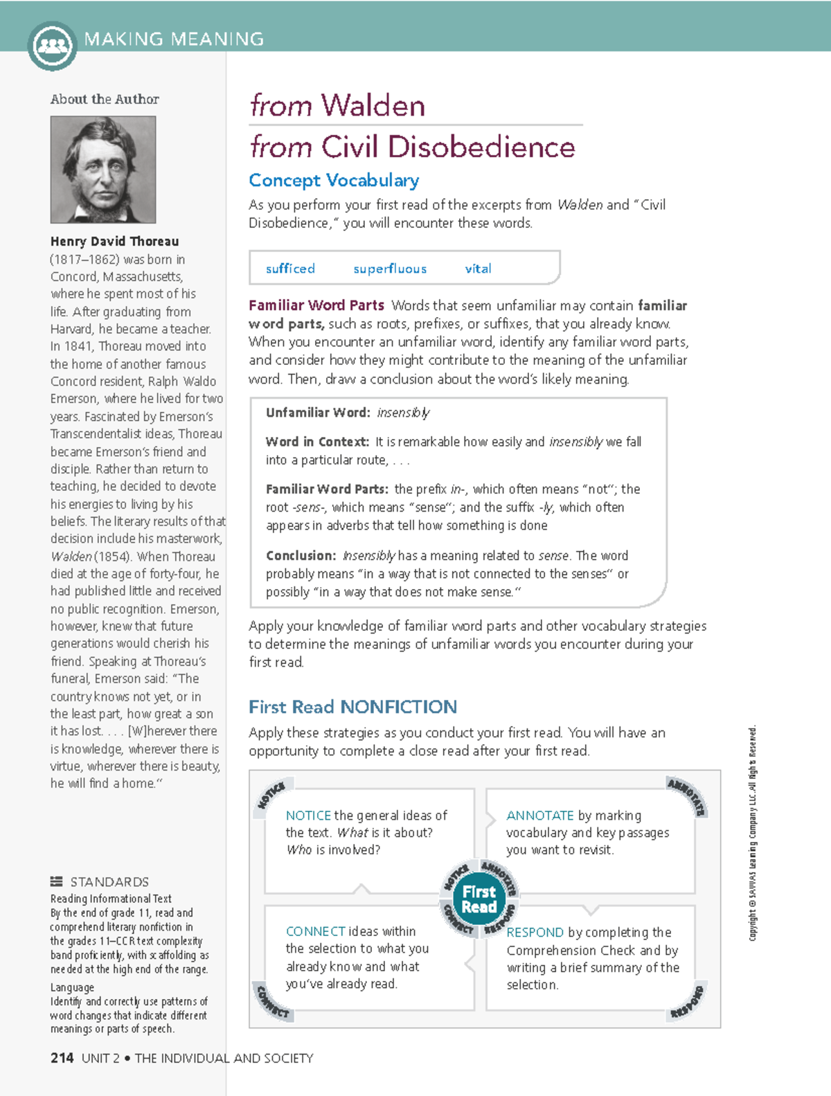 Walden to Civil Disobedience - Copyright © SAVVAS Learning Company LLC ...