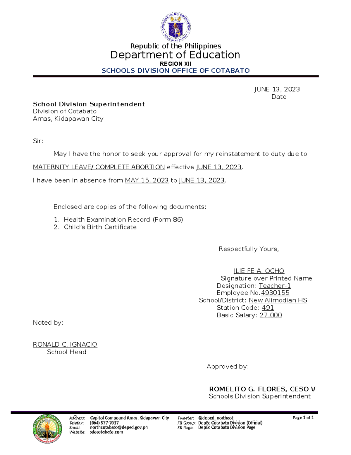 Return to duty form(new) - Page 1 of 1 Republic of the Philippines ...