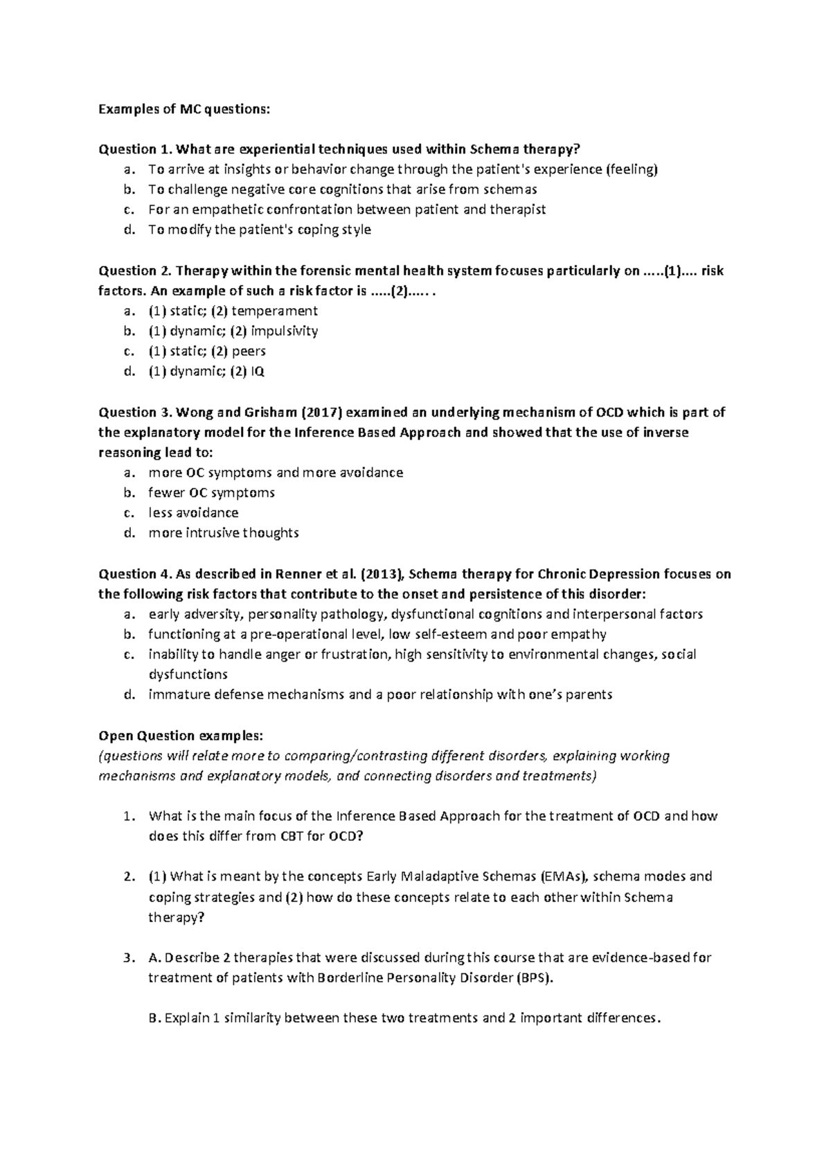 Voorbeeld tt - oefententamen - Examples of MC questions: Question 1 ...