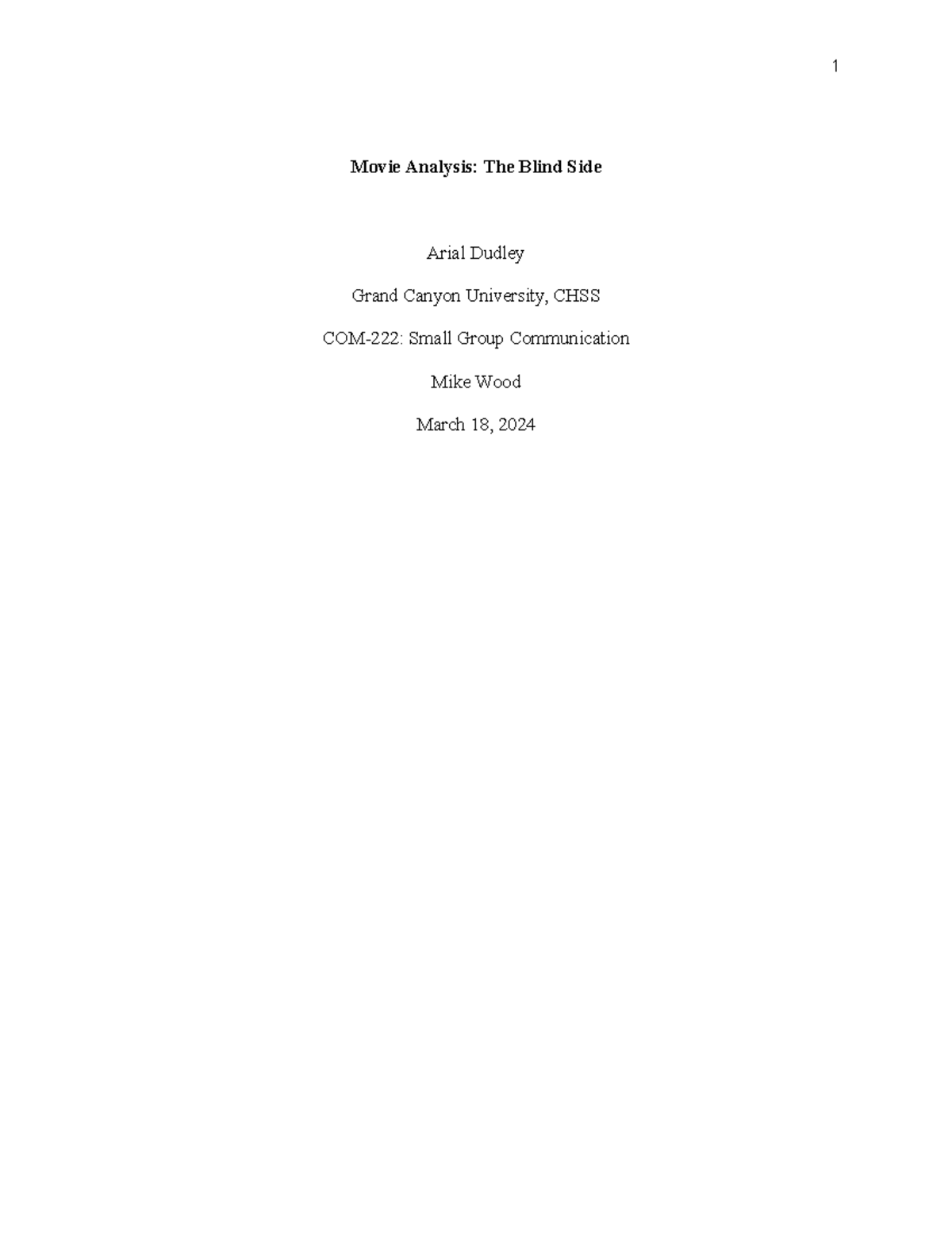 Movie Analysis The Blind Side- Arial D. - Movie Analysis: The Blind ...