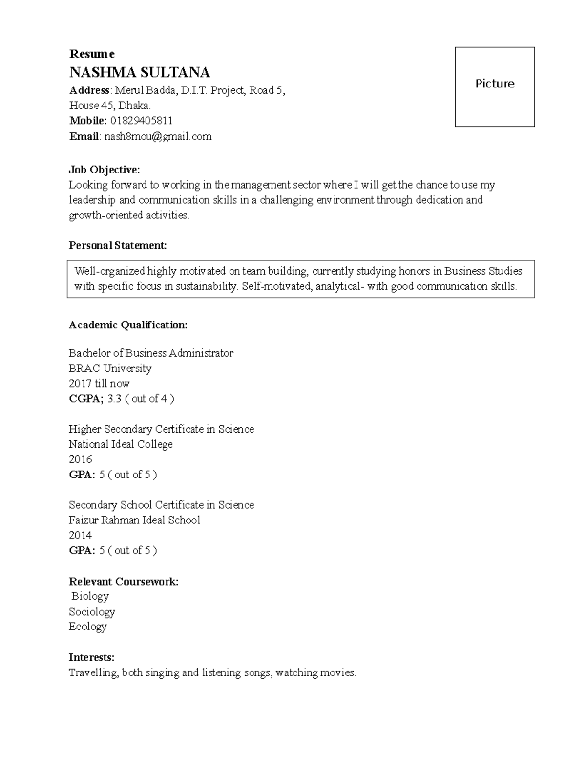CV Skeleton (Assignment) - Job Objective: Looking forward to working in ...