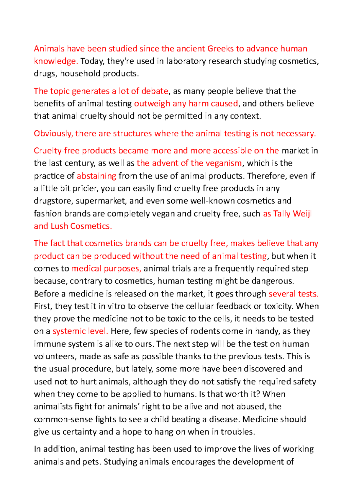 Animal testing - tema in inglese - Animals have been studied since the ...