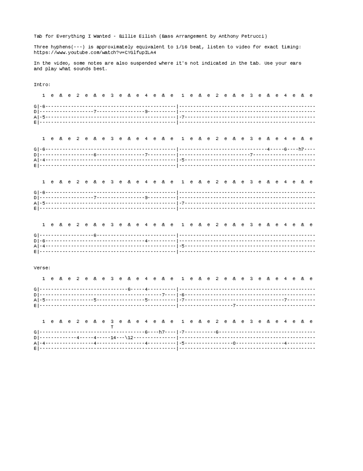 Everything I Wanted Billie Eilish Solo Bass Tab - Tab for Everything I ...
