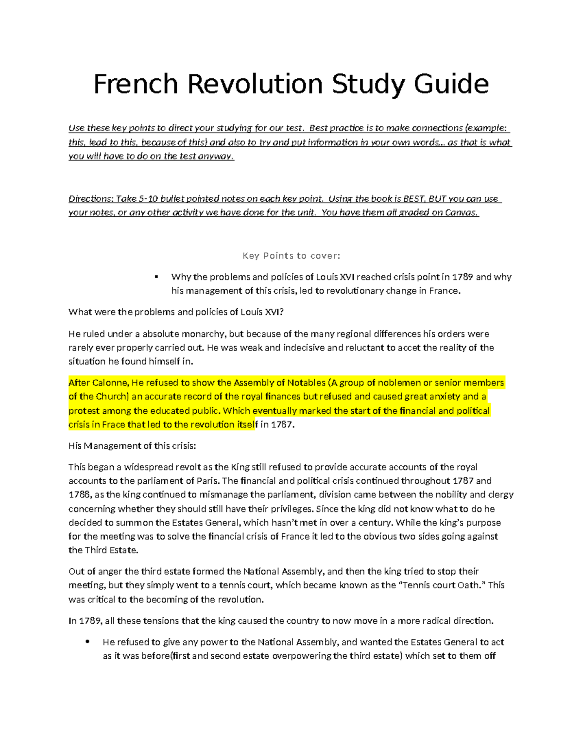 French Study Guide-2 - French Revolution Study Guide Use these key ...