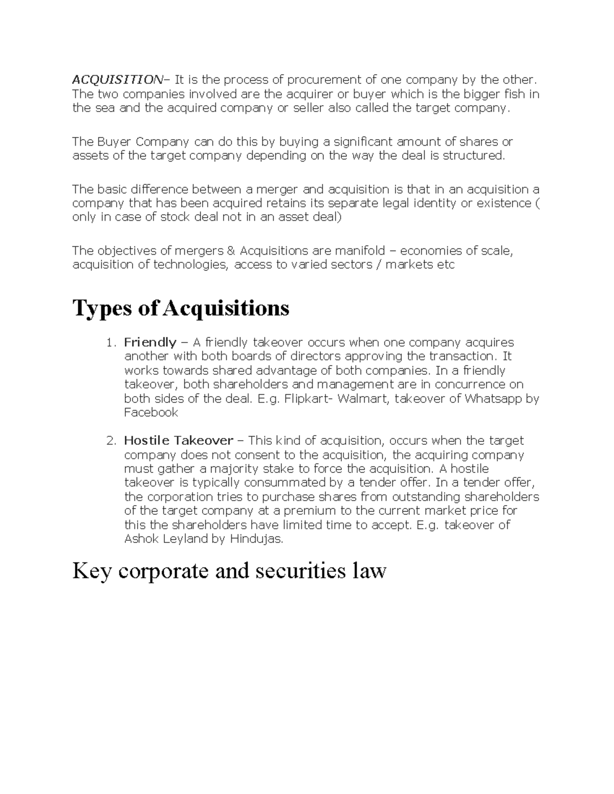 Acquisition and its definition - ACQUISITION– It is the process of ...