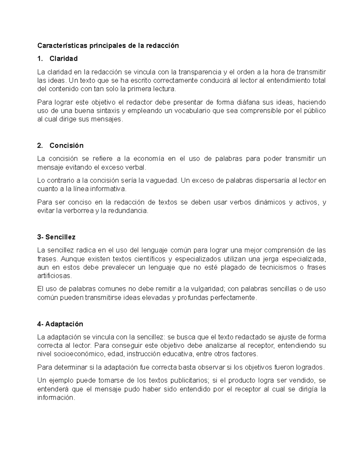 Características principales de la redacción - Características ...
