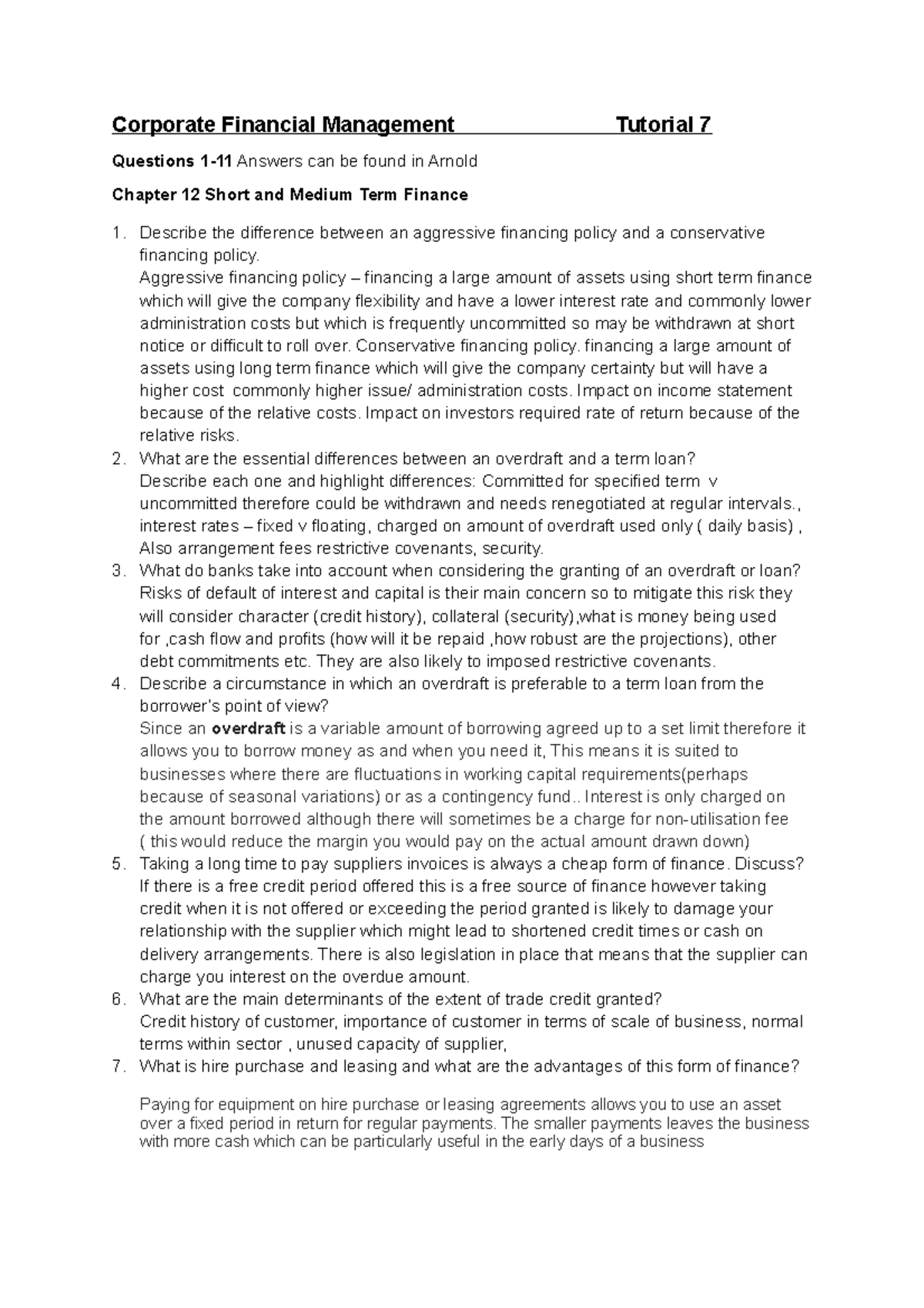 Tutorial 7(screen share) - Corporate Financial Management Tutorial 7 ...