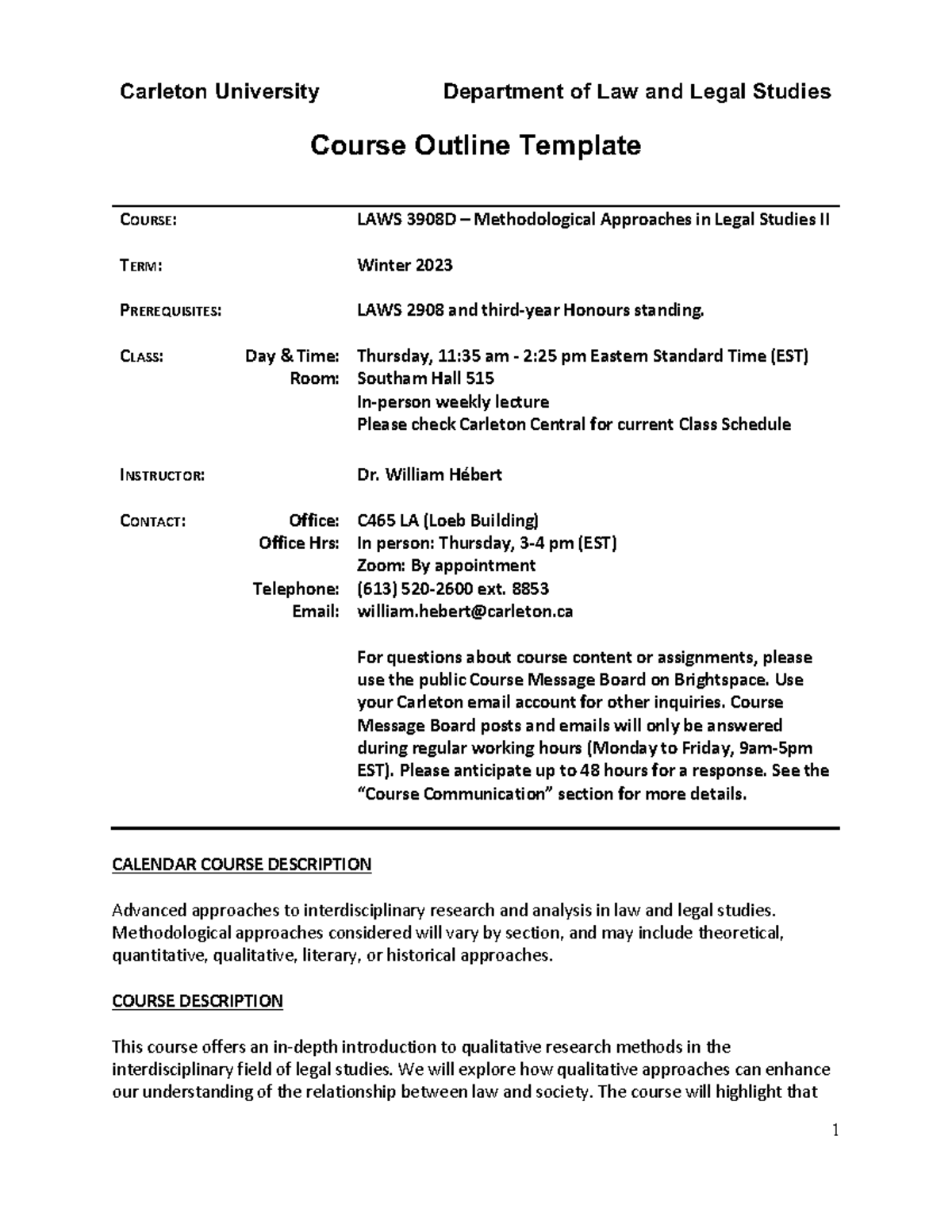 LAWS 3908 D - Winter 2023 Revised - Carleton University Department of ...
