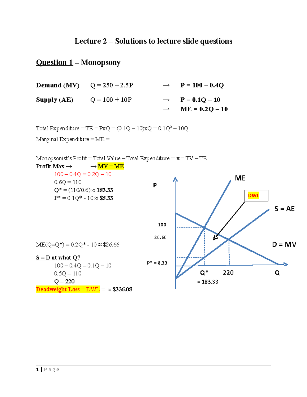 MGEC92-Lec2-Solutions - Lecture 2 – Solutions to lecture slide ...
