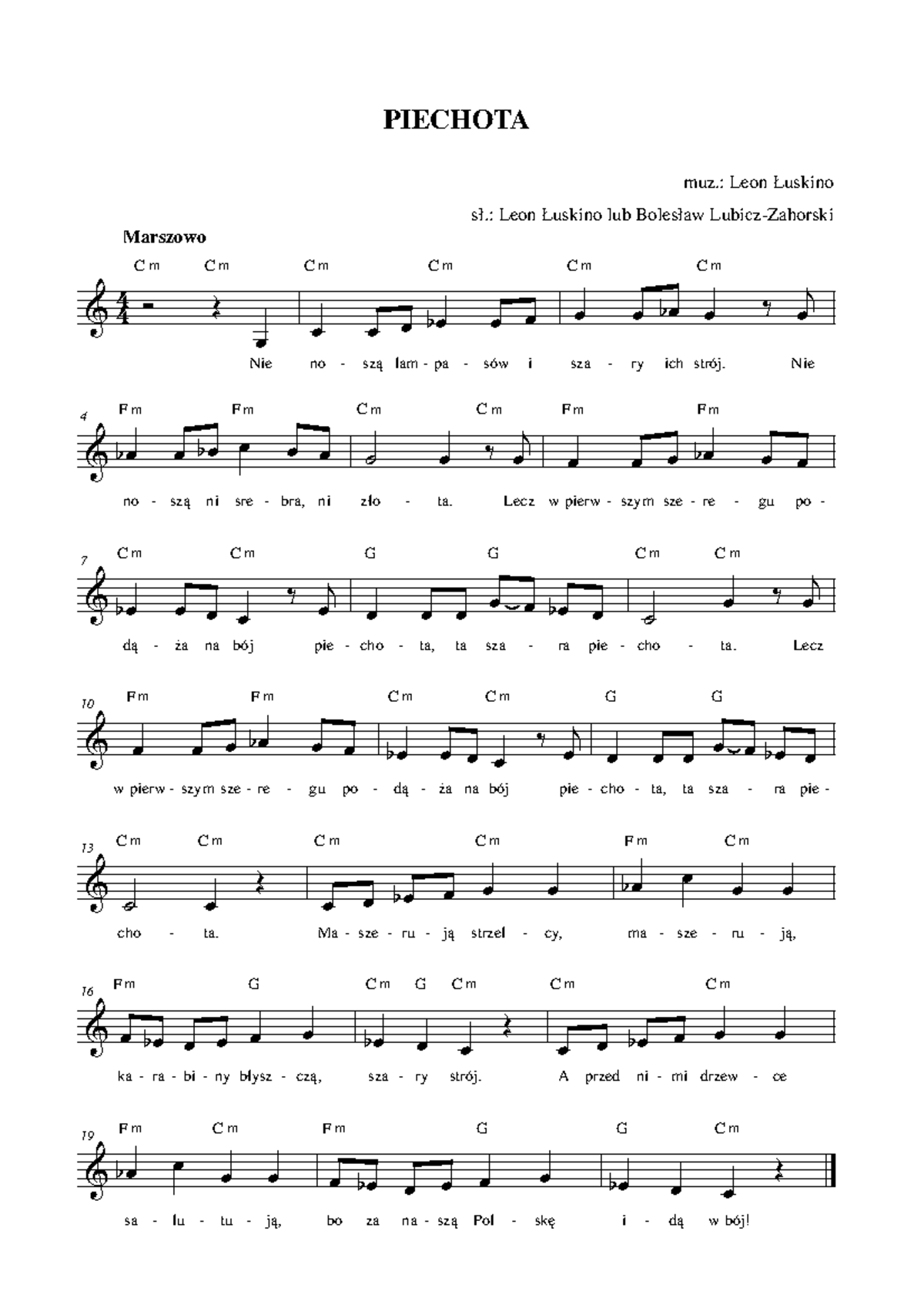 071. Piechota (nuty) - nuty - & 4 4 Marszowo Ó Œ œ C m C m Nie œ œ œ b ...