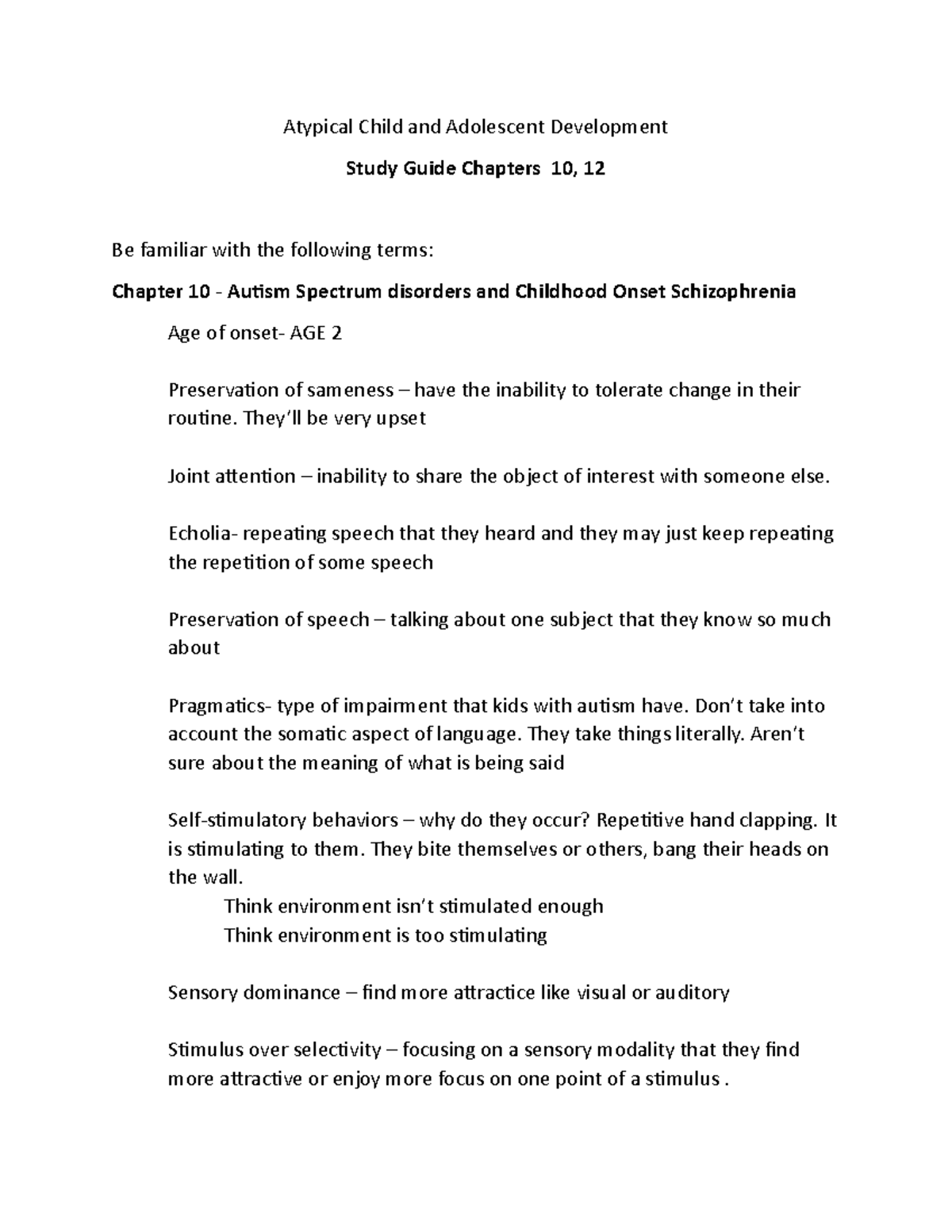 Atypical final review - Atypical Child and Adolescent Development Study ...