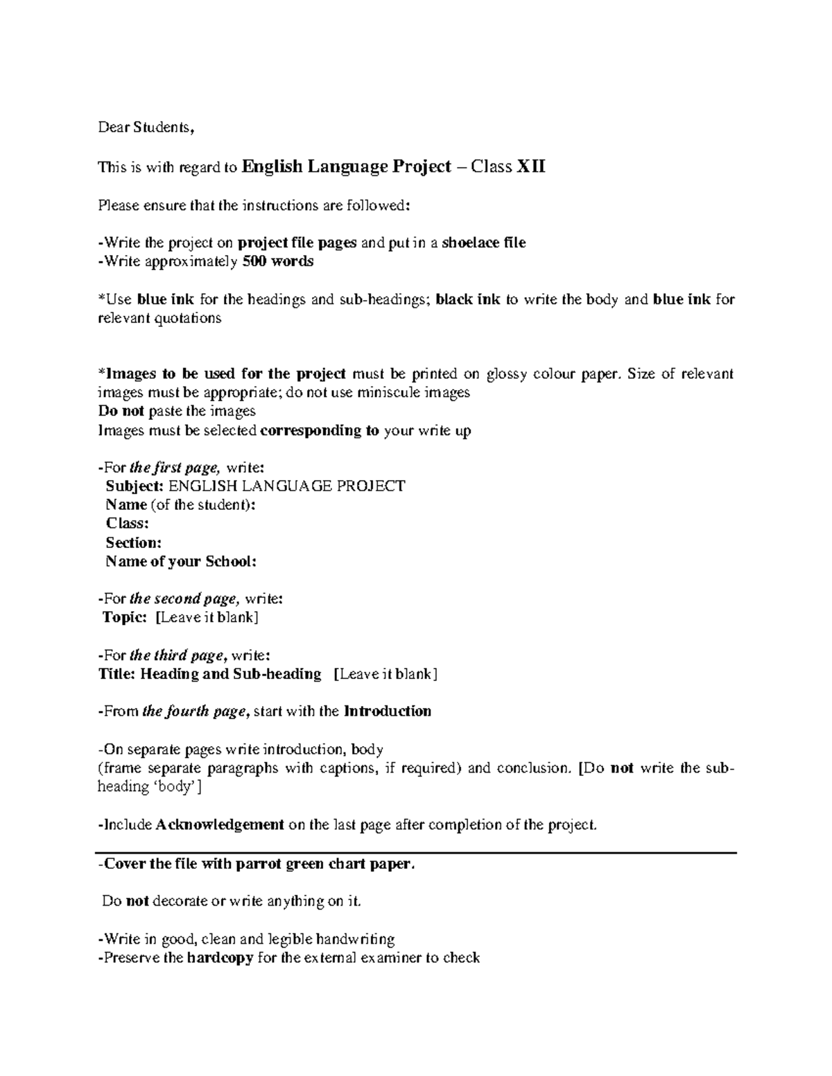 Class 12 ISC Eng Lang Project 1 - Dear Students, This is with regard to ...