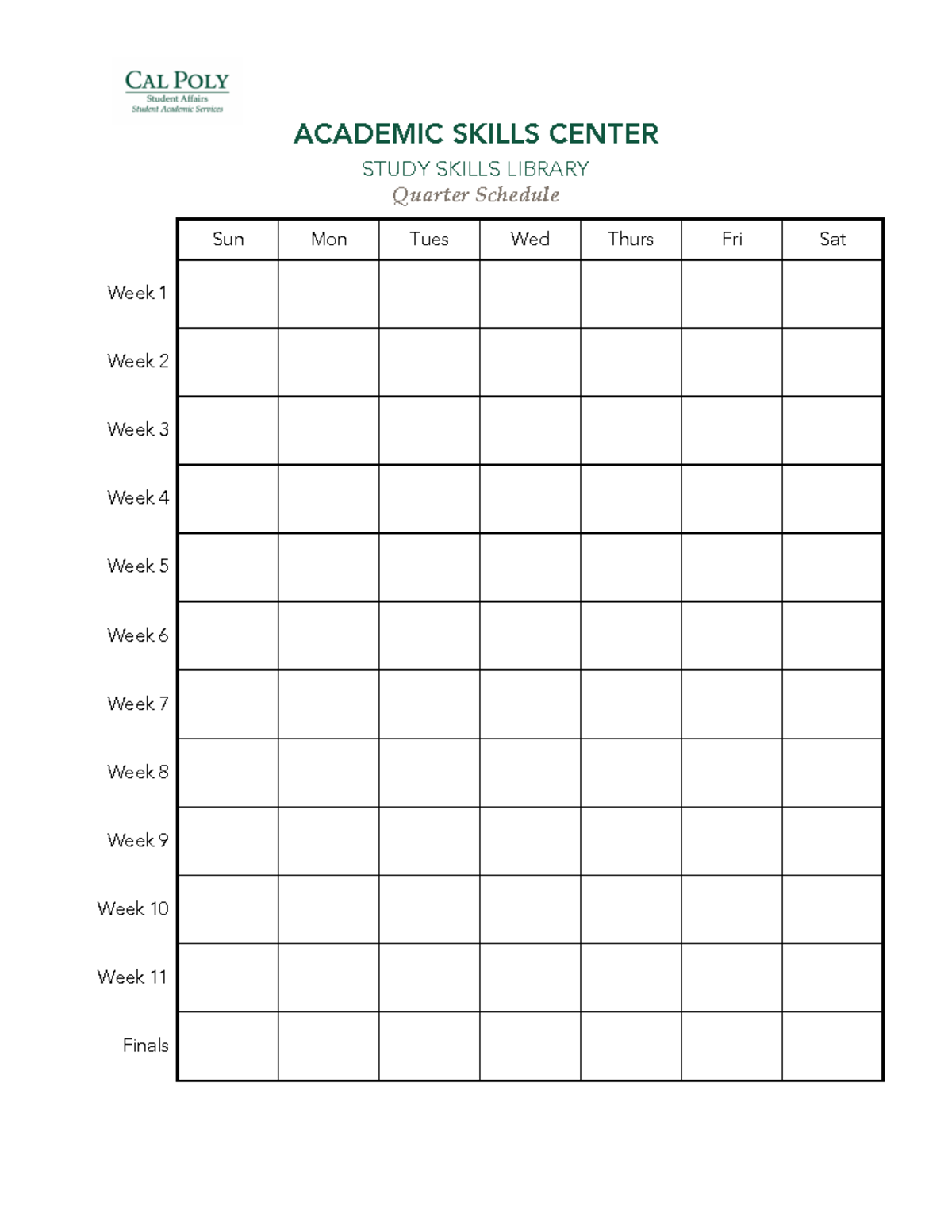 Quarter schedule - CRP 212 - ACADEMIC SKILLS CENTER STUDY SKILLS ...