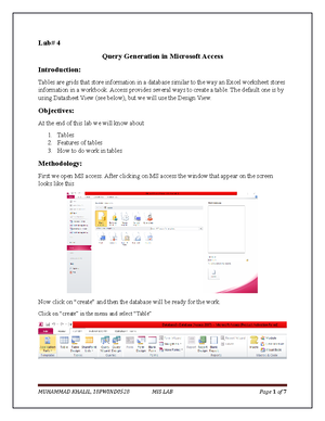 Dplab-8 - LABTASKS - LAB TASK NO 8 To create a table, we have to use CREATE TABLE query. CREATE ...