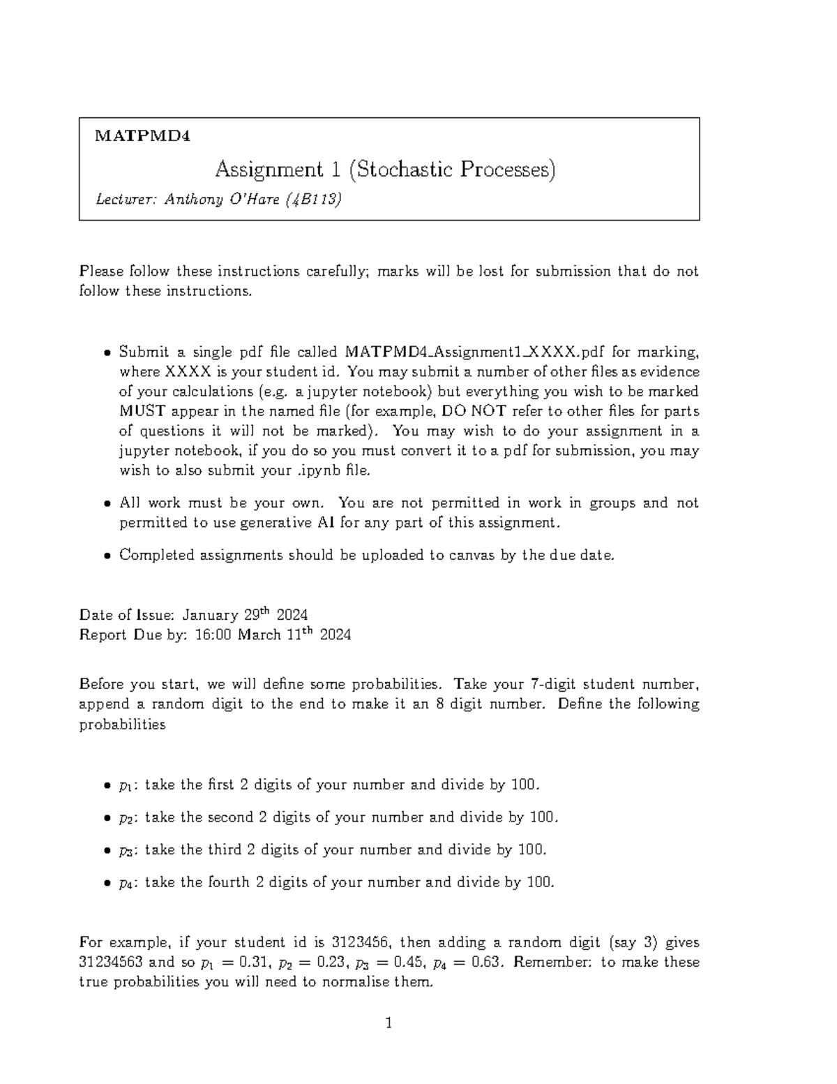Matpmd 4 2024 Assignment 1 Stochastic Processes Matpmd Assignment 1 Stochastic Processes