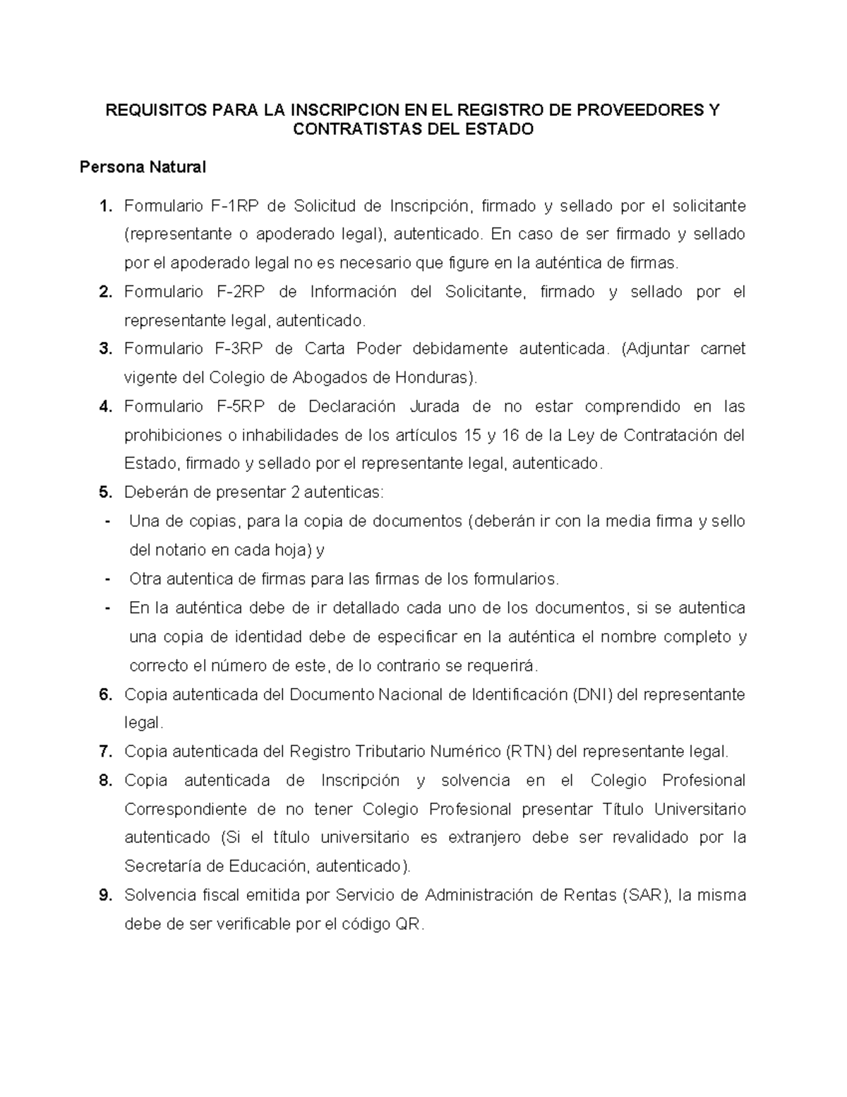 REQUISITOS PARA LA INSCRIPCION EN EL REGISTRO DE PROVEEDORES Y CONTRATISTAS DEL ESTADO ...