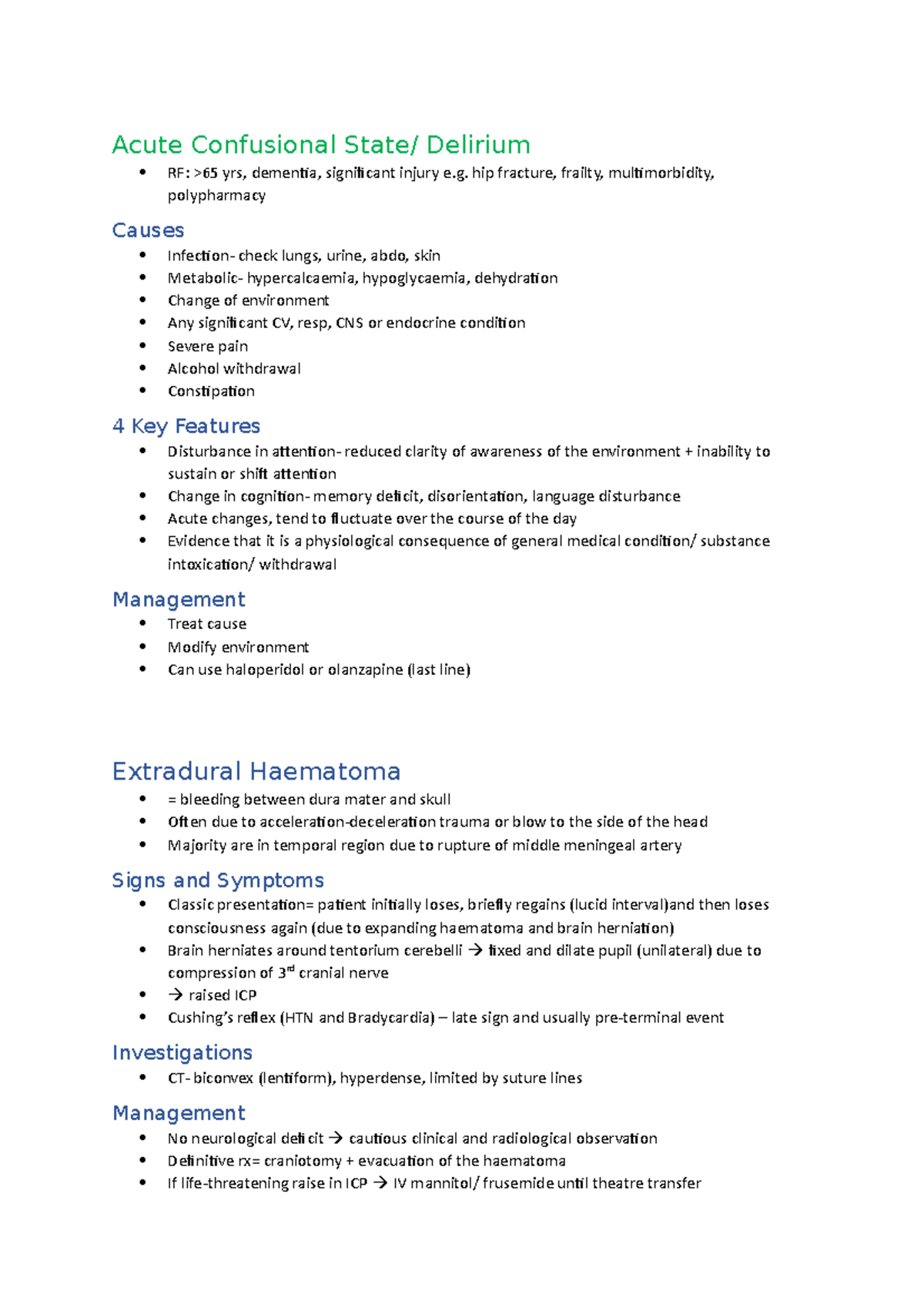 Acute Confusional State, extradural haematoma, staus epilecticus ...