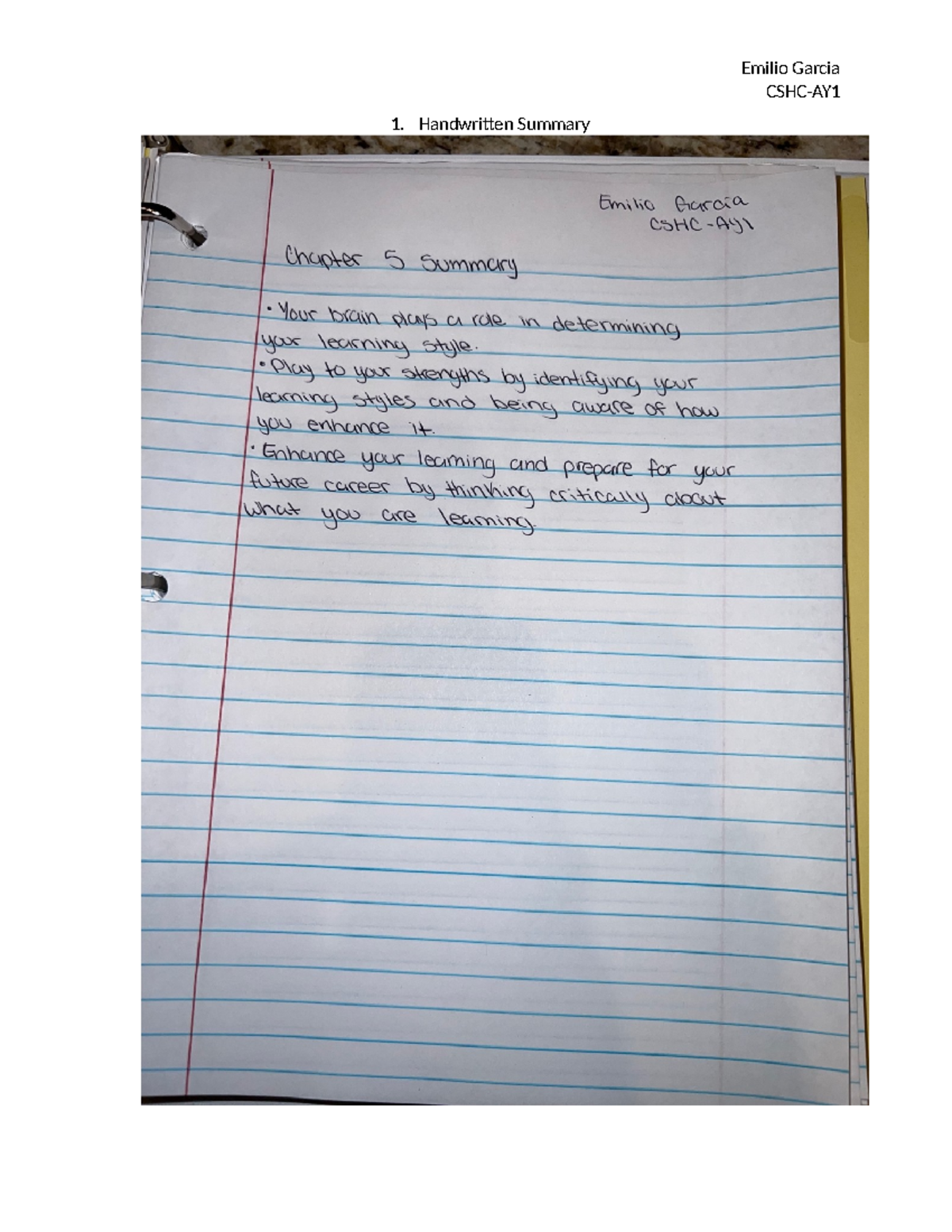 Ch 5 HW Assignment Copy - CSFH 0101 - CSHC-AY Handwritten Summary CSHC-AY PowerPoints CSHC-AY ...