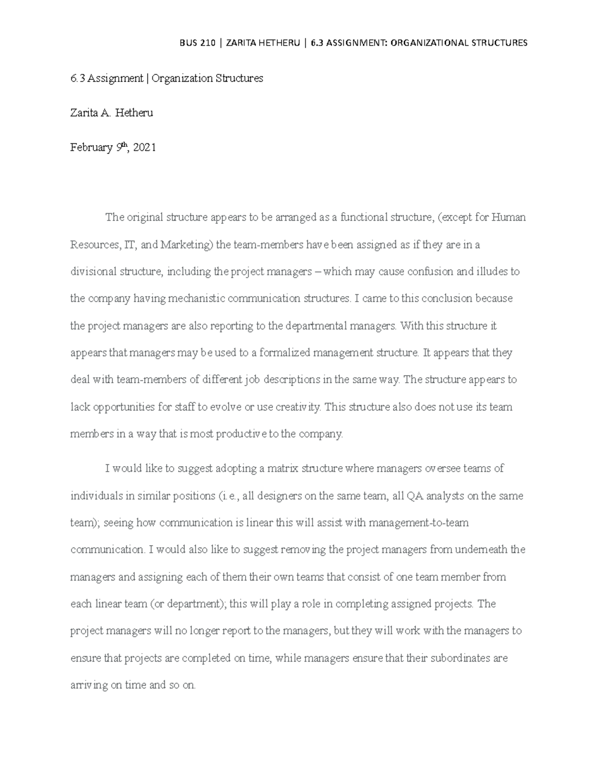 BUS 210 6.3 ASS Organizational Structures Overview - BUS 210 | ZARITA ...